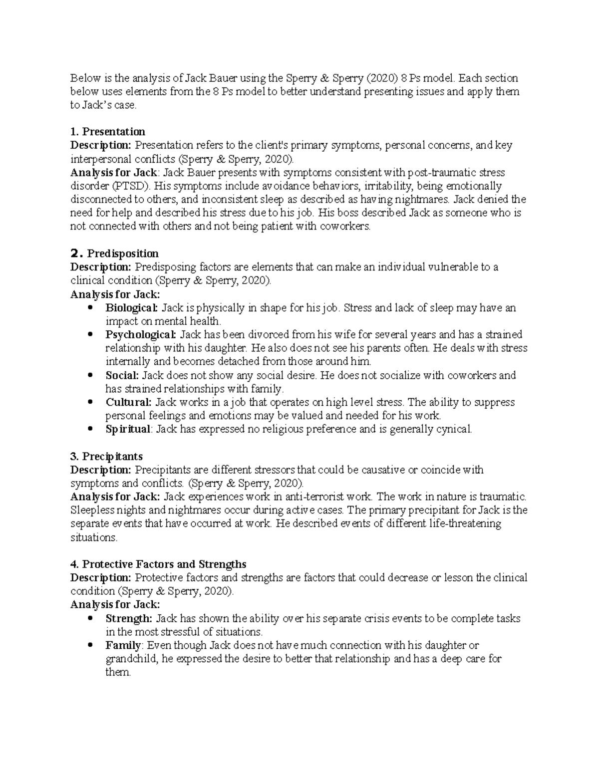 Case Conceptualization of Jack Bauer Using the 8 Ps Model - Studocu