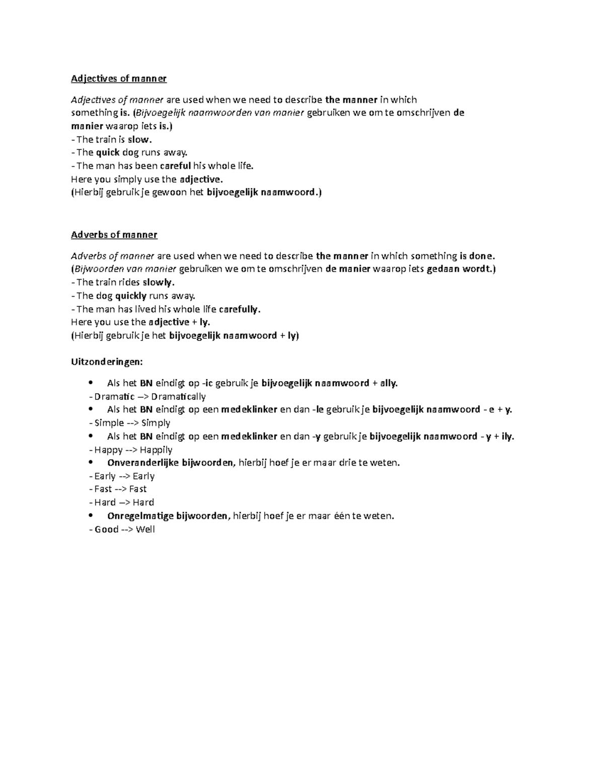 Adjectives and Adverbs of Manner Explained (Eng & NL) - Studeersnel