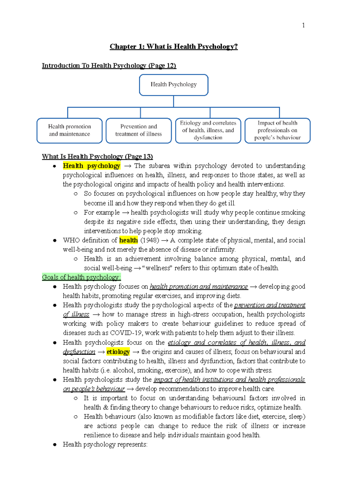 Chapter 1 What is Health Psychology - Chapter 1: What is Health ...