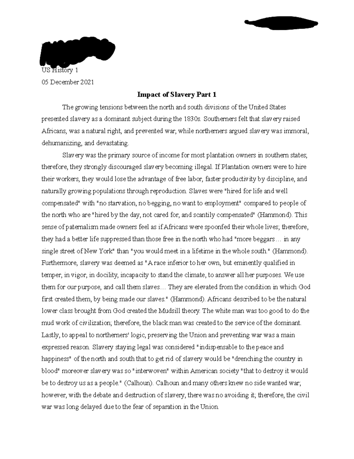 US History 1 DBQ: Examining the Impact of Slavery - Part 1 - Studocu