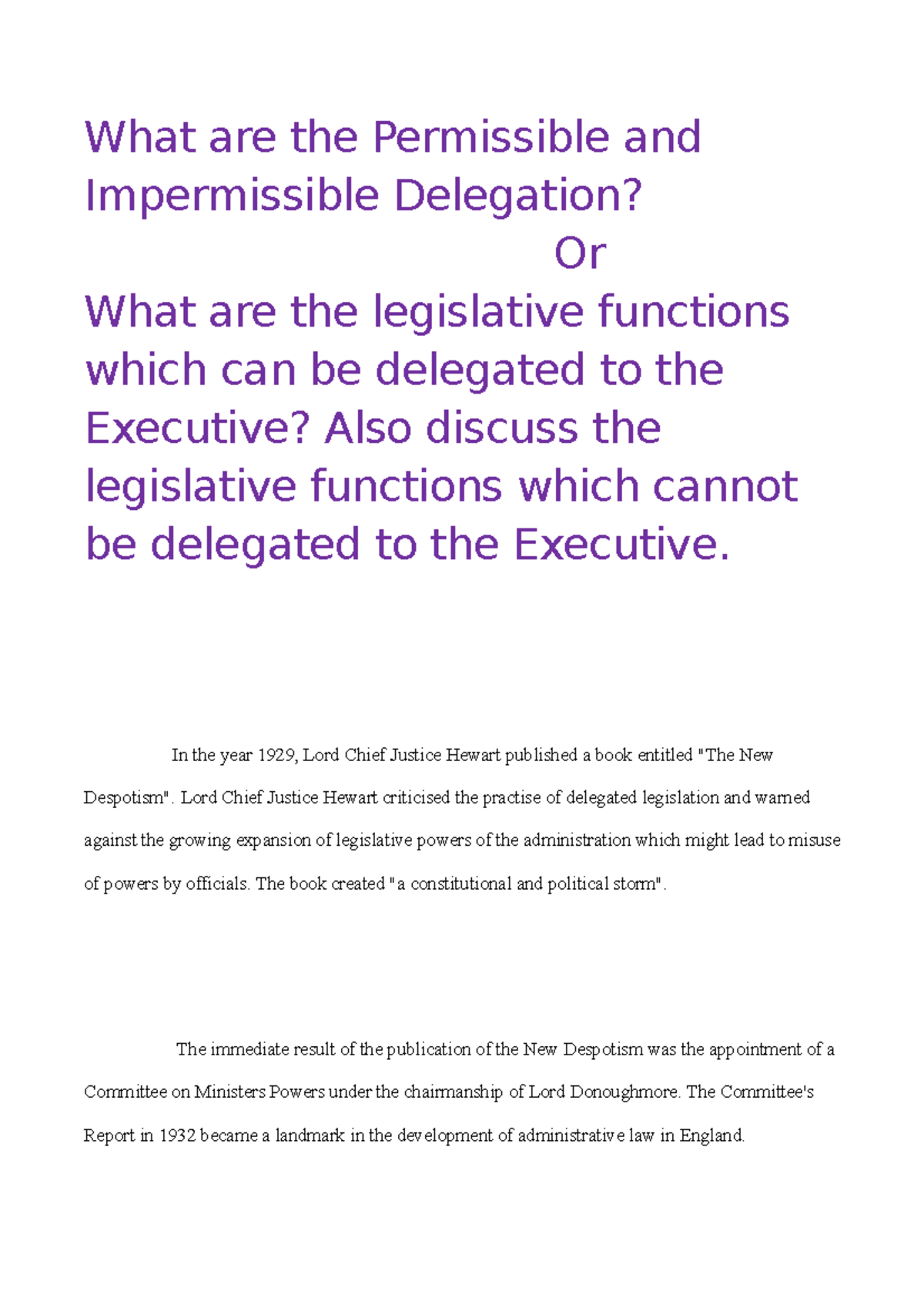 Permissible vs Impermissible Delegation: Analyzing Legislative Powers ...