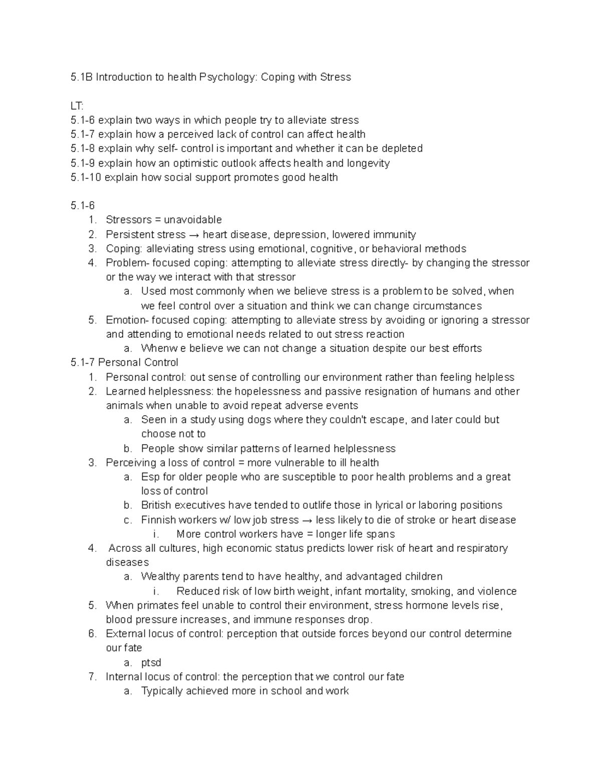 5.1B Notes- AP Psych 2025 - 5 Introduction to health Psychology: Coping ...