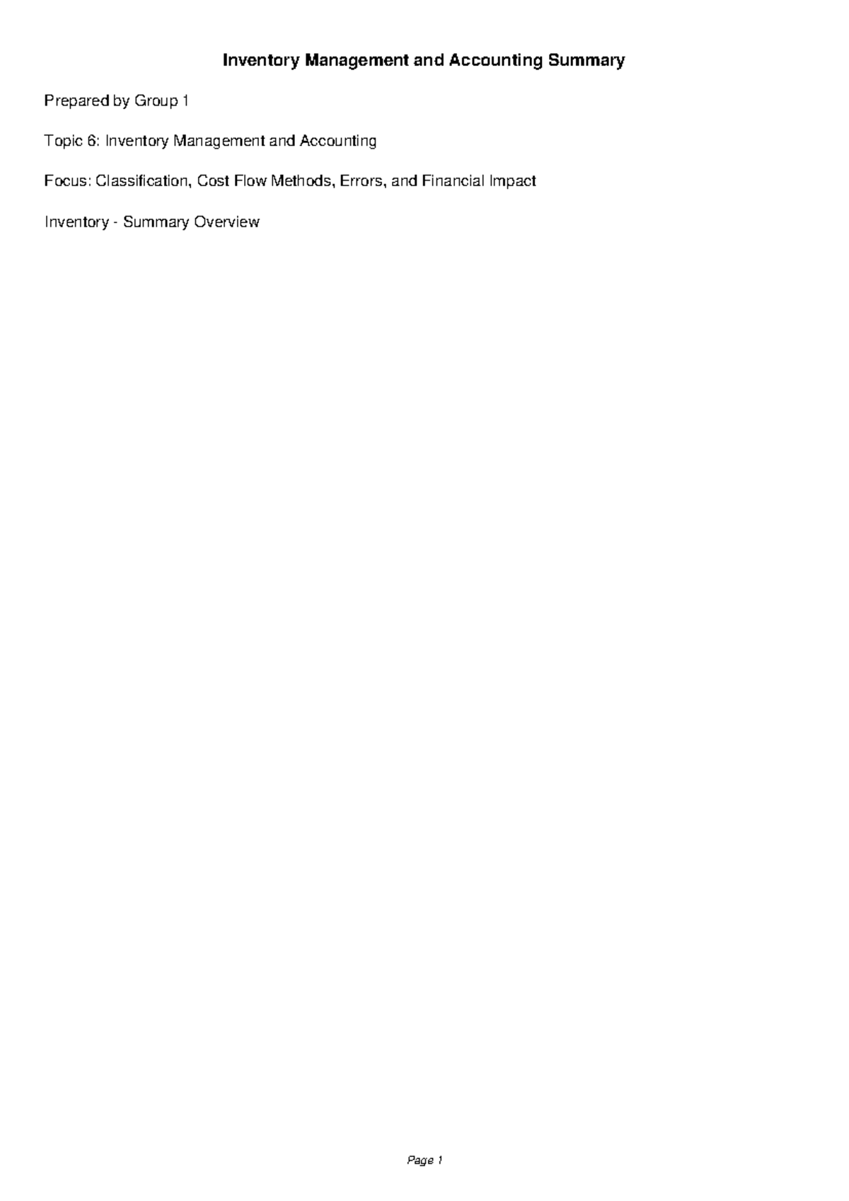 Inventory Summary - egood notes - Prepared by Group 1 Topic 6 ...