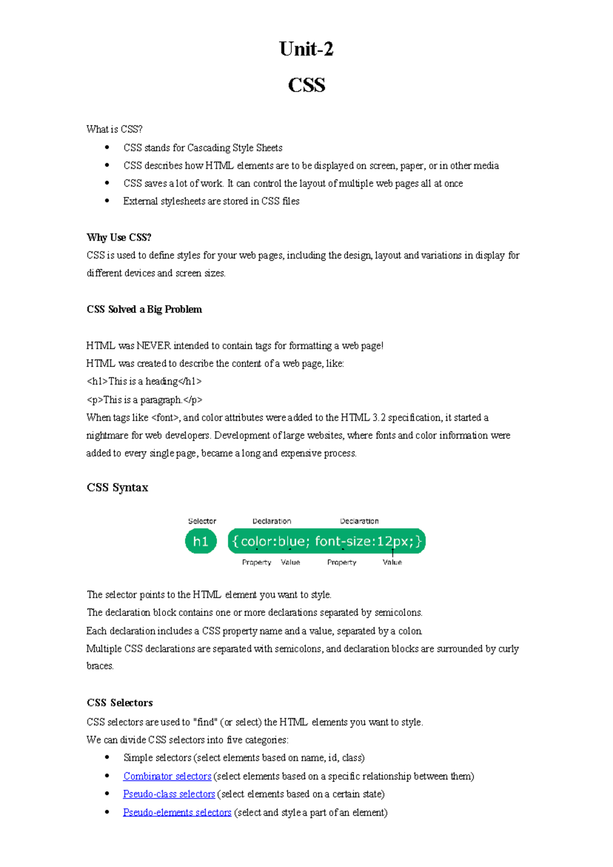 WT Unit 2 - Basics of CSS and Its Properties - Studocu