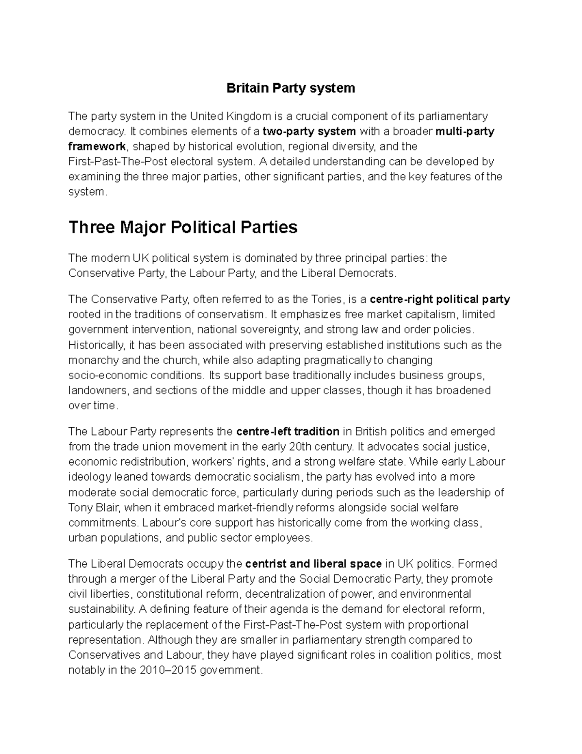UK Political Landscape: Analyzing the Party System - Studocu