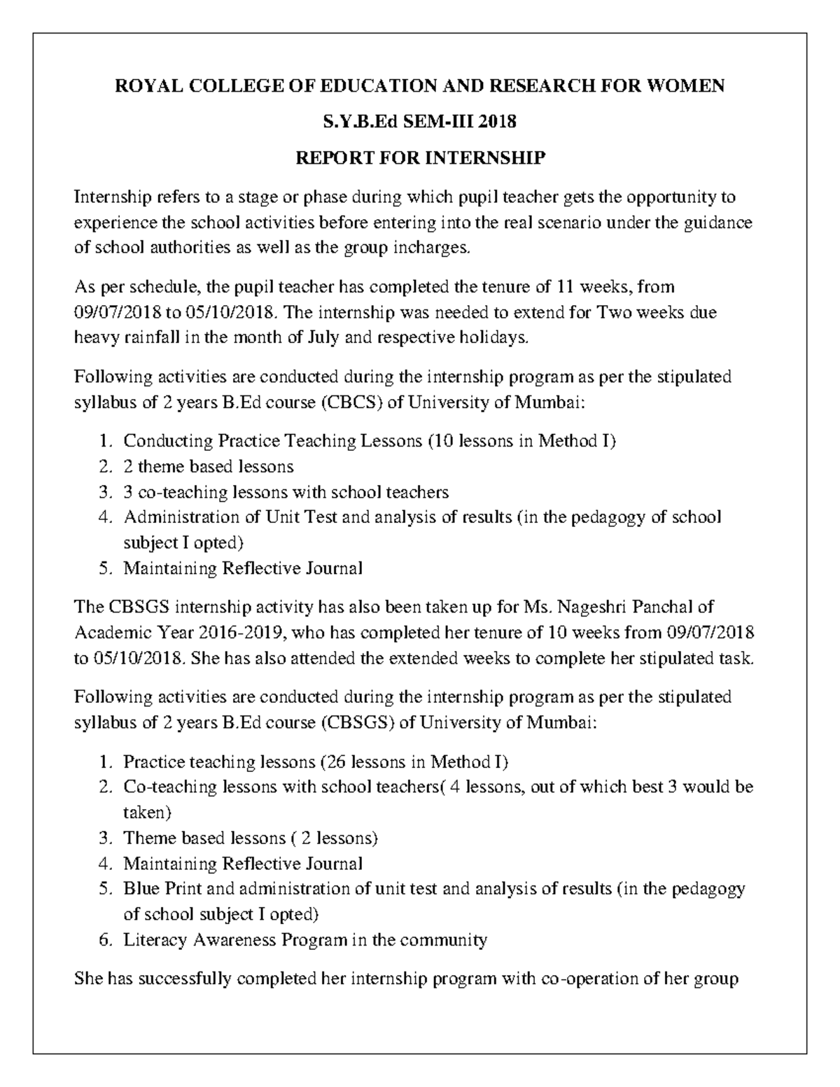 Reflective Journal – Internship Report (S.Y.B SEM-III & IV 2018-2019 ...