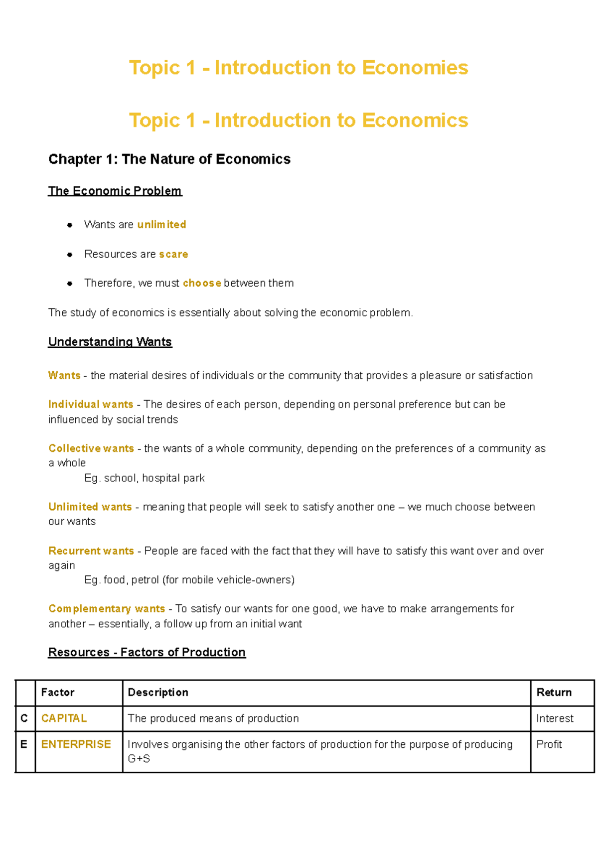 Prelim Economics - Topic 1: Introduction to Economic Principles - Studocu