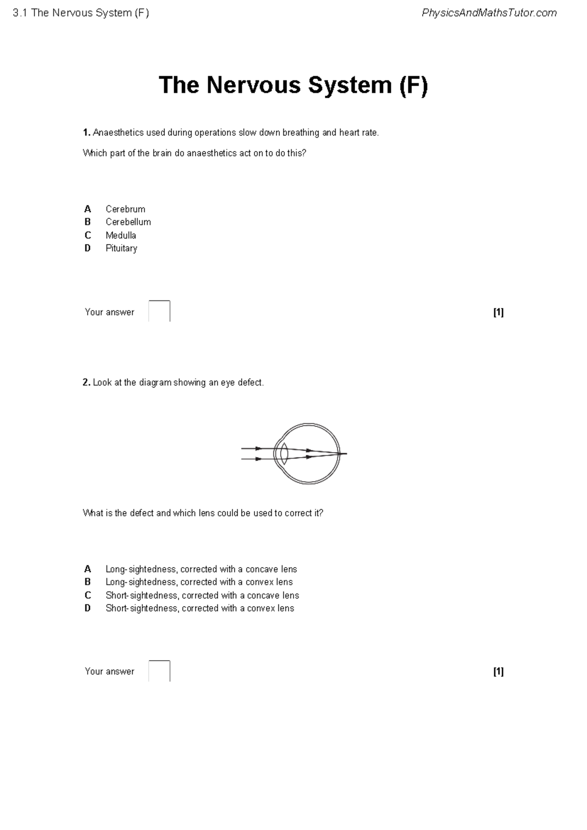 3.1 The Nervous System (F) Question Paper - Studocu