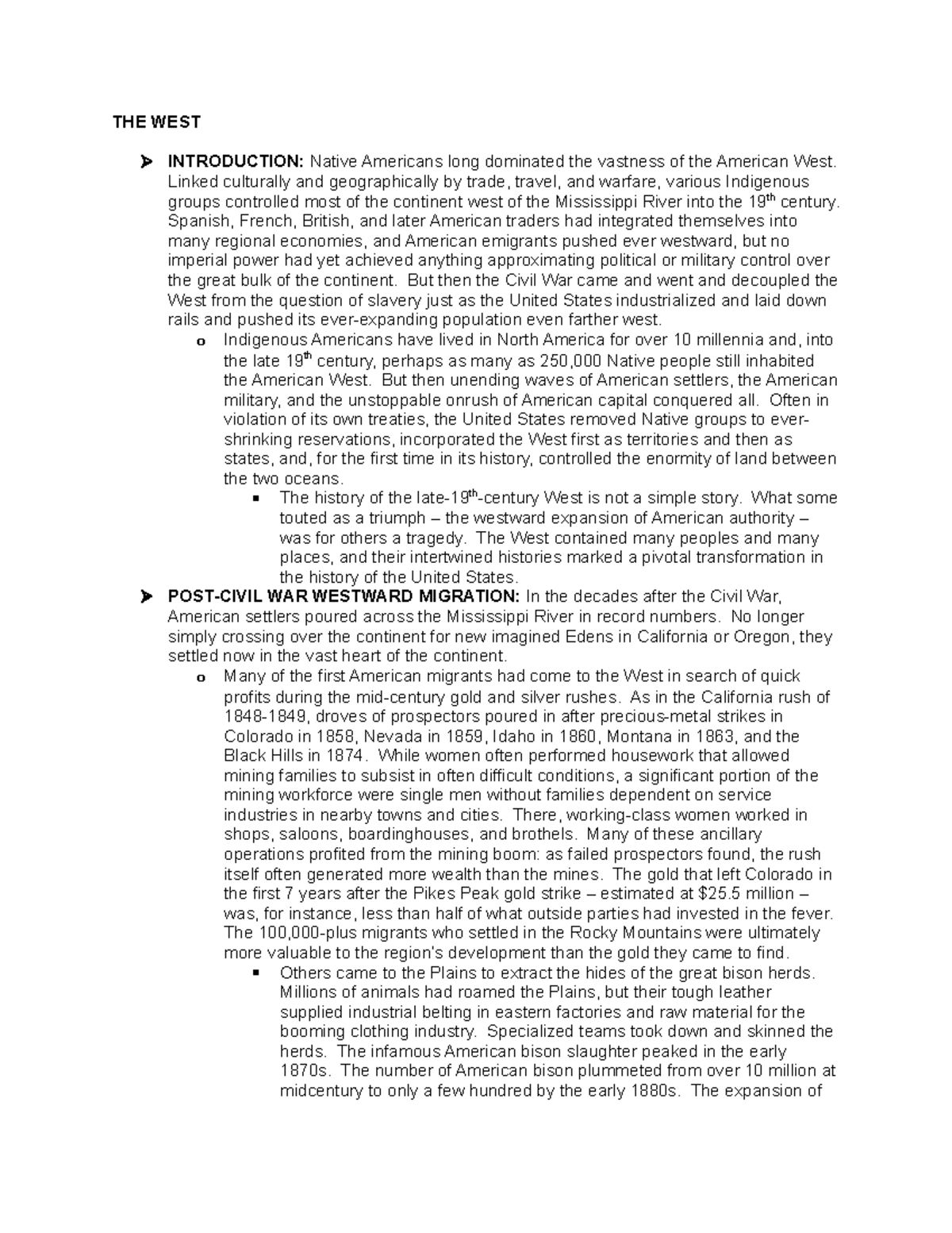 HIST 1302.920 - Chapter 17 Notes: The West and Post-Civil War Migration ...