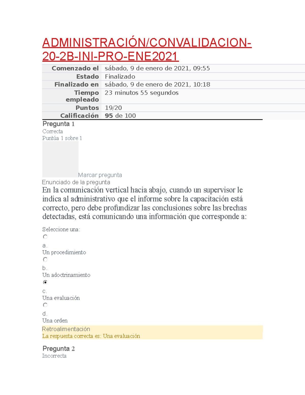 Convalidación en Administración 20-2B - Examen Final - Studocu