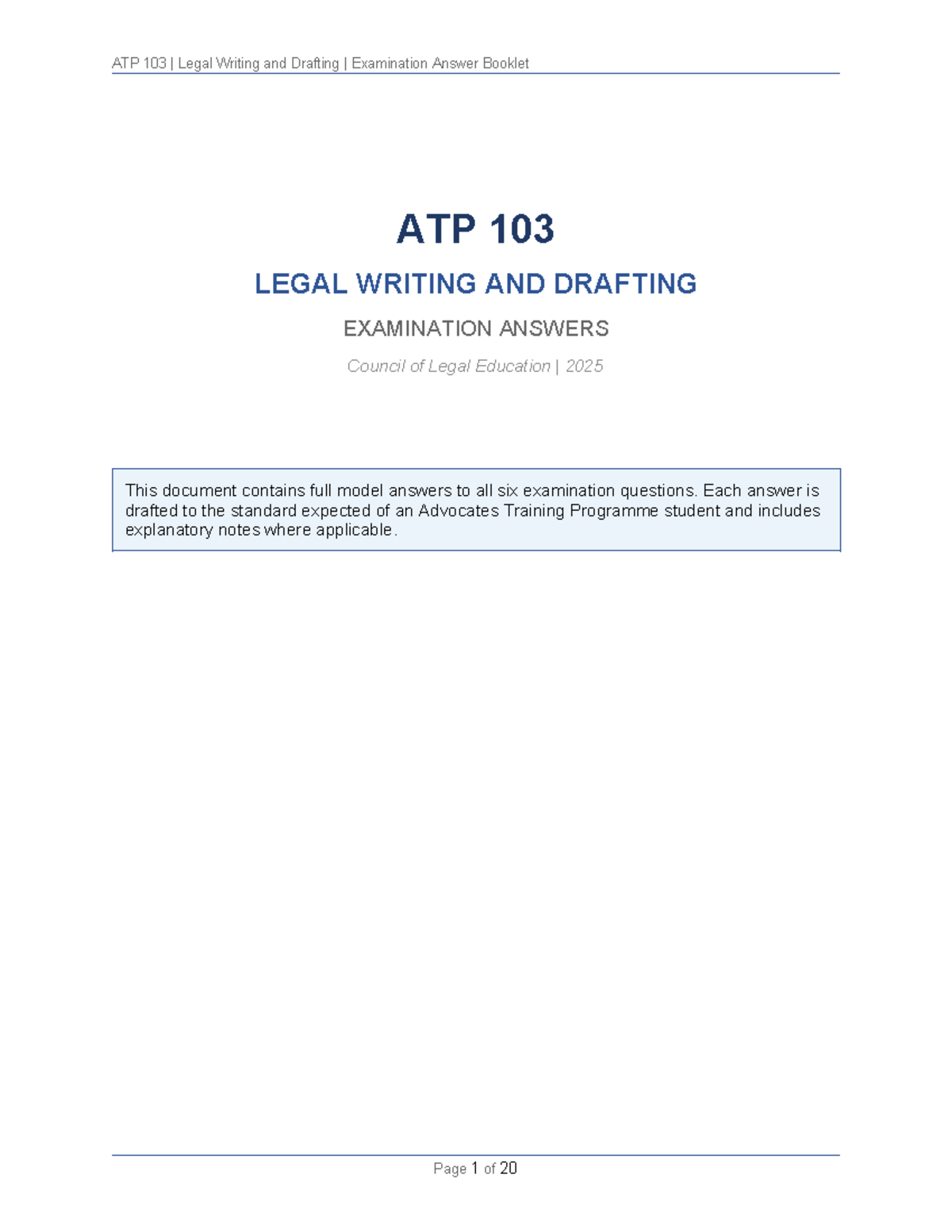 ATP 103 Legal Writing and Drafting Exam Model Answers - 2025 Revision ...