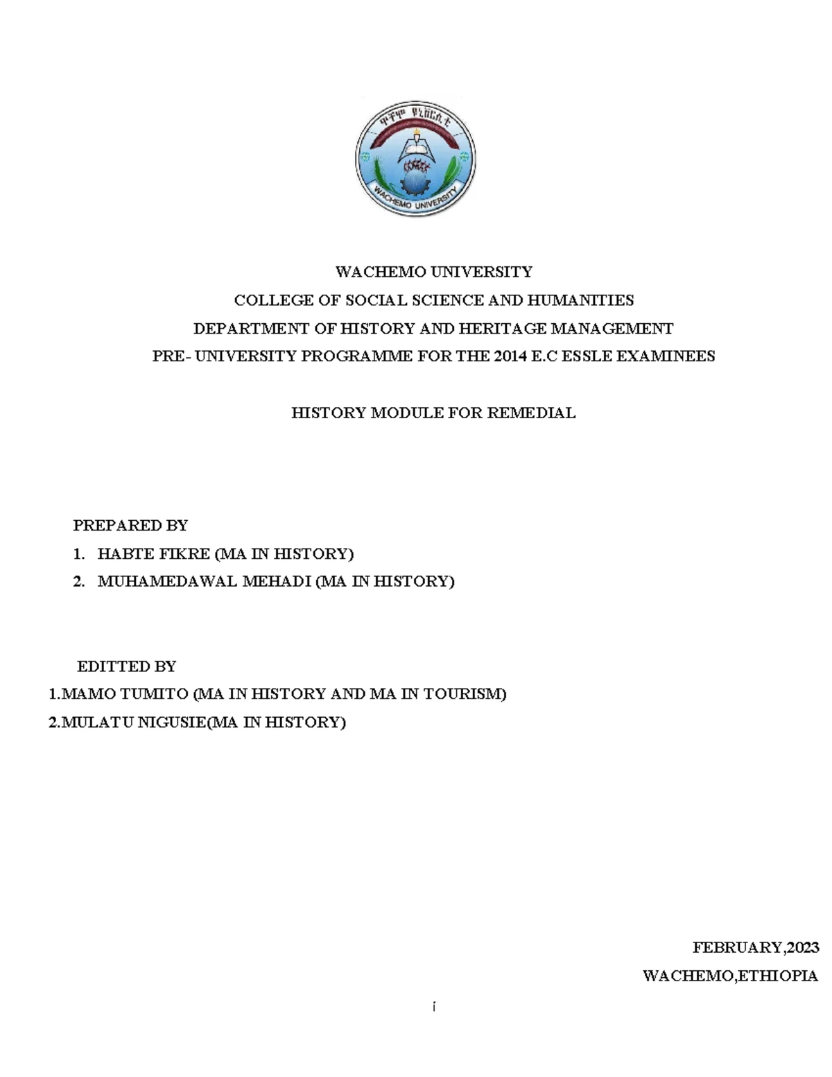 Ethiopian History and the Horn: Common Course Module Overview - Studocu