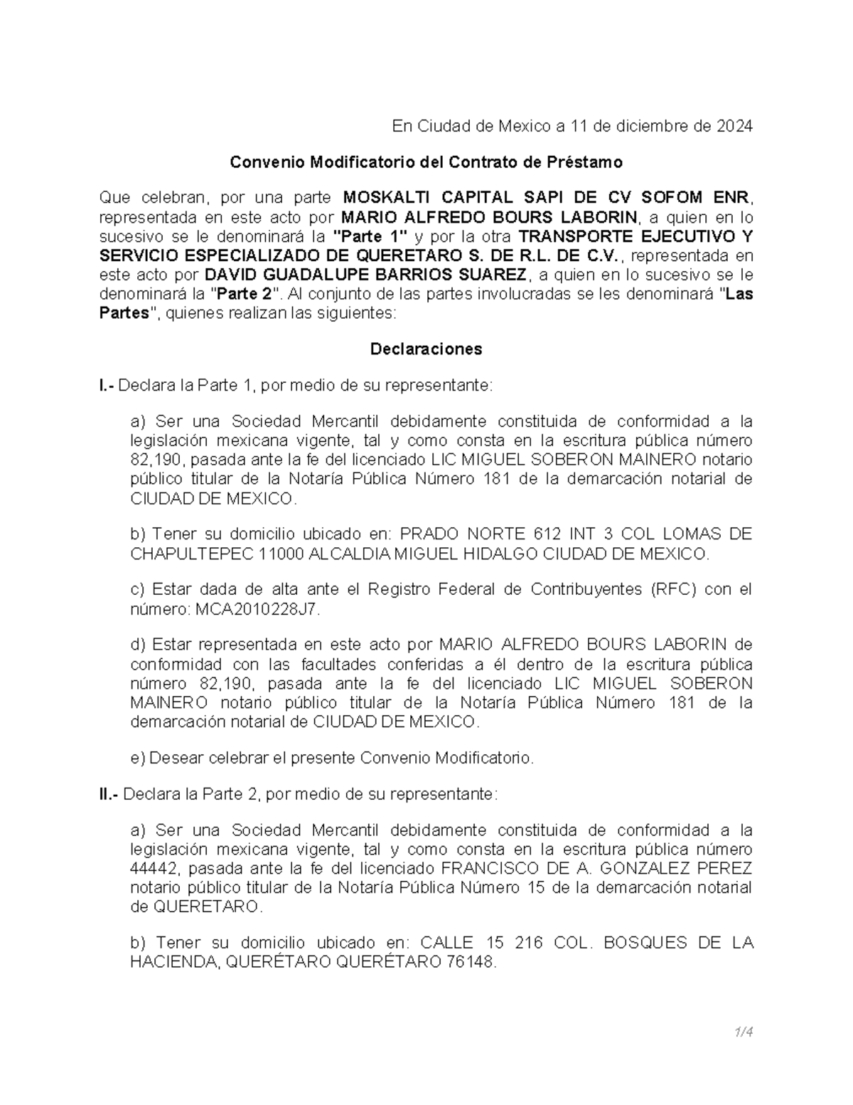Convenio Modificatorio del Contrato de Préstamo - Teseq - Studocu