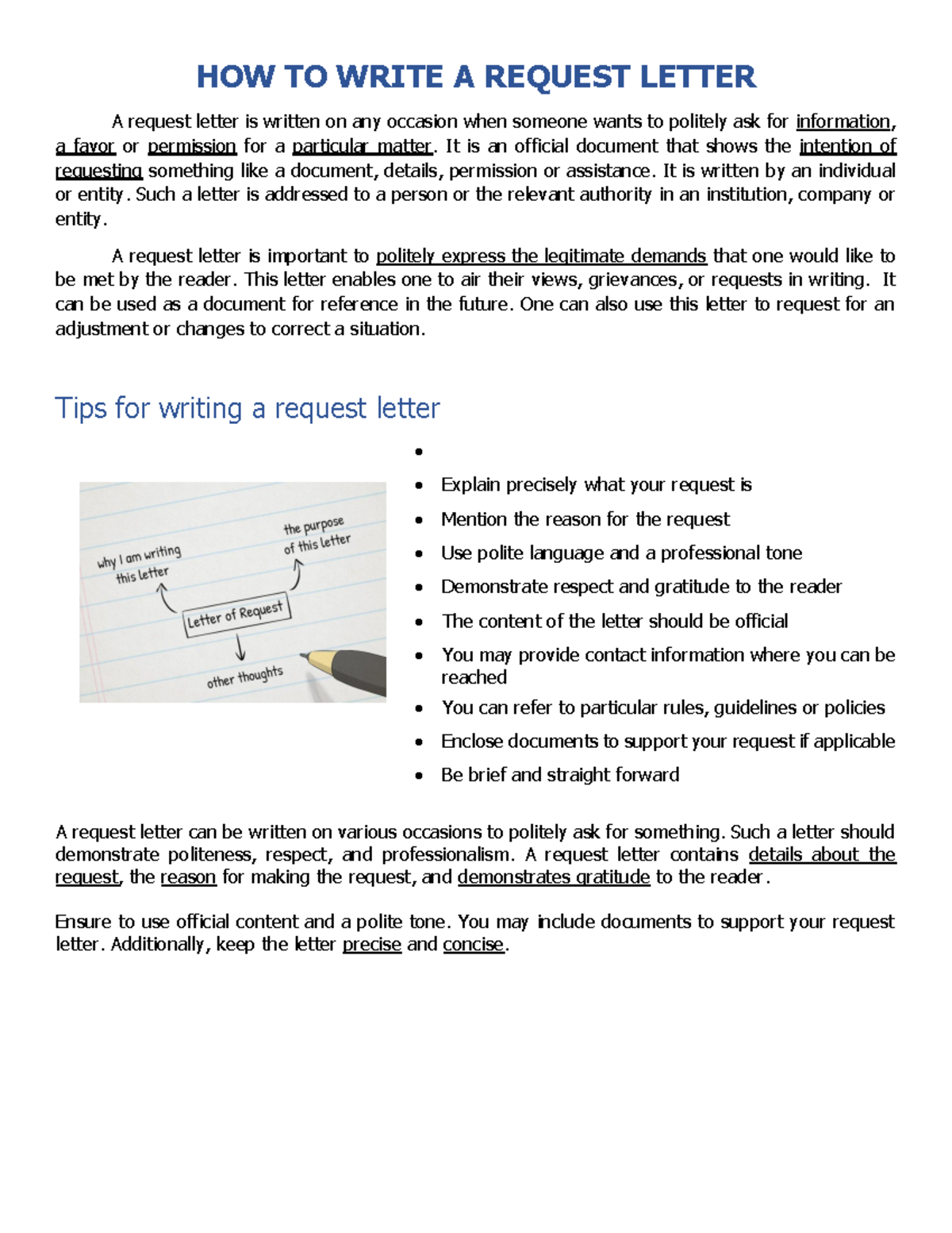 How to Write a Request Letter - HOW TO WRITE A REQUEST LETTER A request ...