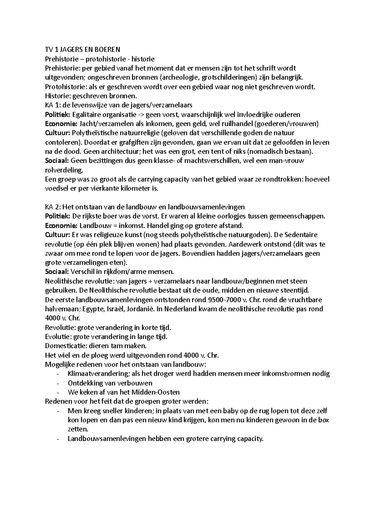 TV 1 Jagers en Boeren: Evolutie van Samenlevingen in de Prehistorie ...