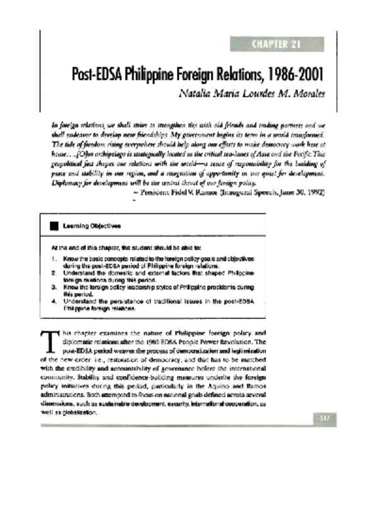 Chapter 21: Philippine Foreign Relations and Diplomacy (POL 101) - Studocu