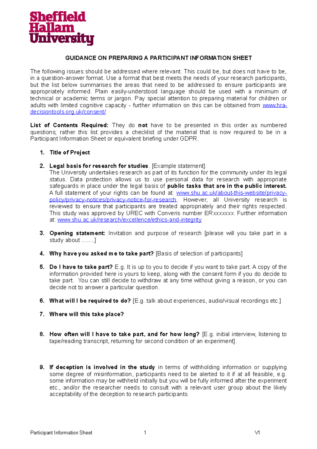 Guidance on Preparing a Participant Info Sheet for Research 21-22 - Studocu