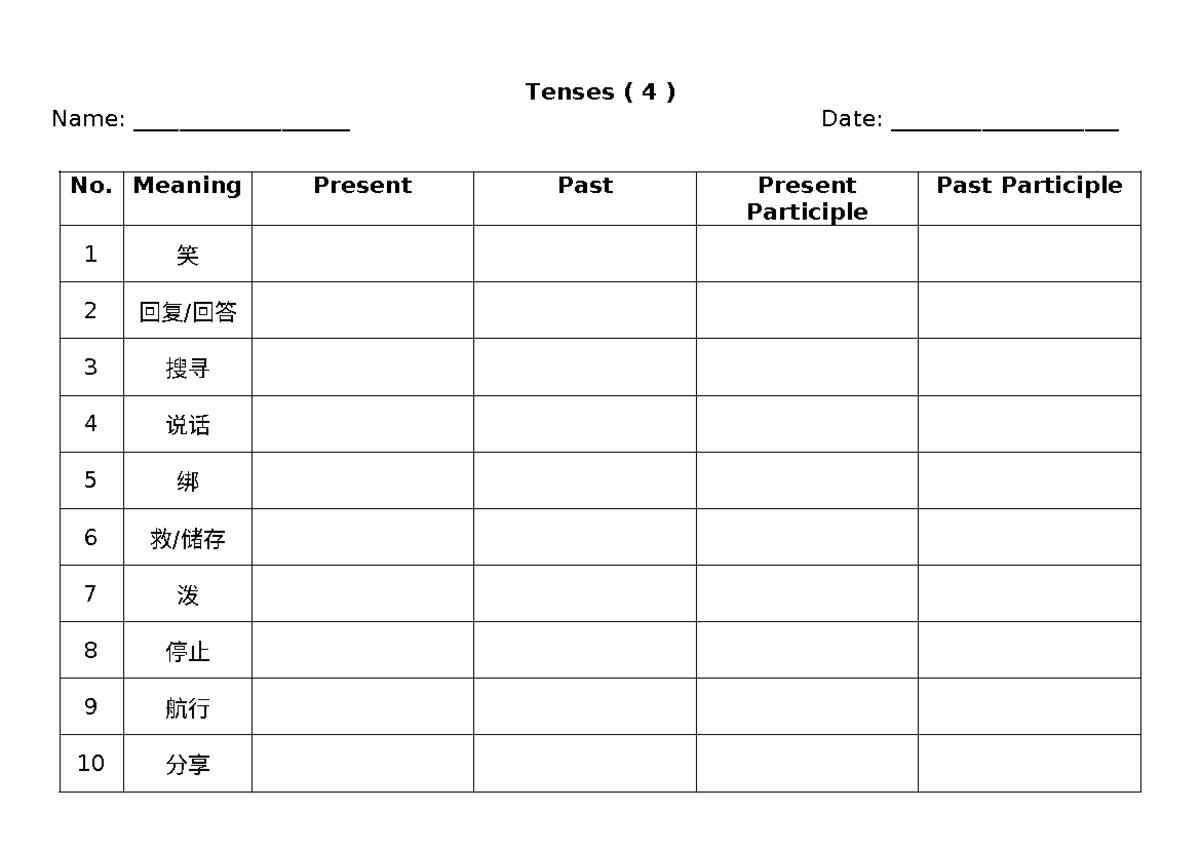 4 - TENSES - Teaching English to Young Learners - Tenses ( 4 ) Name ...
