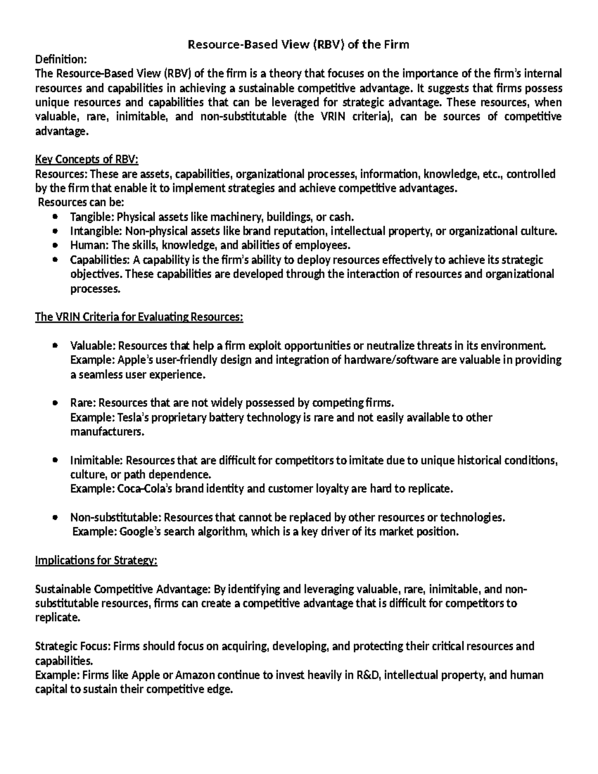 SM-3 Notes: Resource-Based View (RBV) & Competitive Advantage in ...