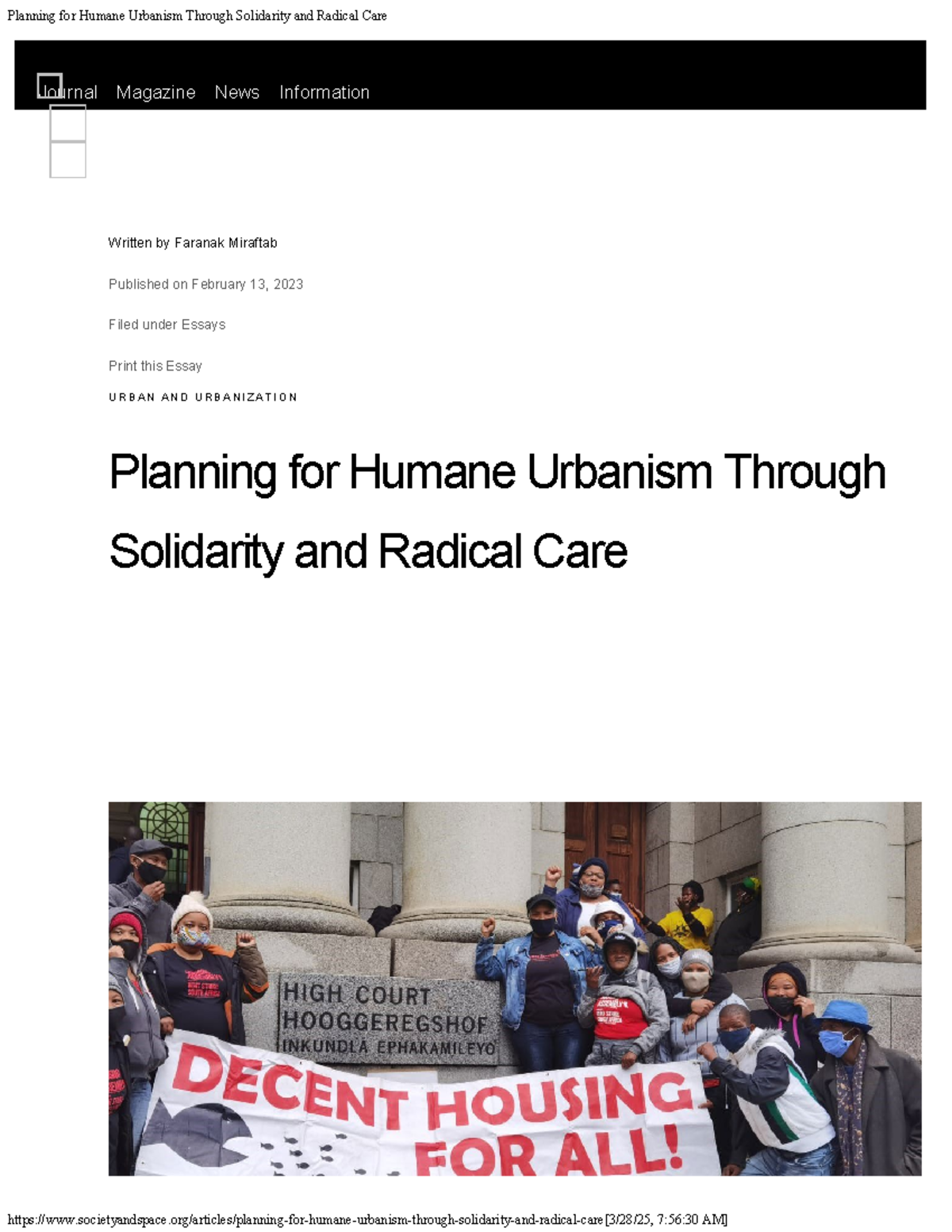 Planning for Humane Urbanism: Solidarity & Radical Care Perspectives ...