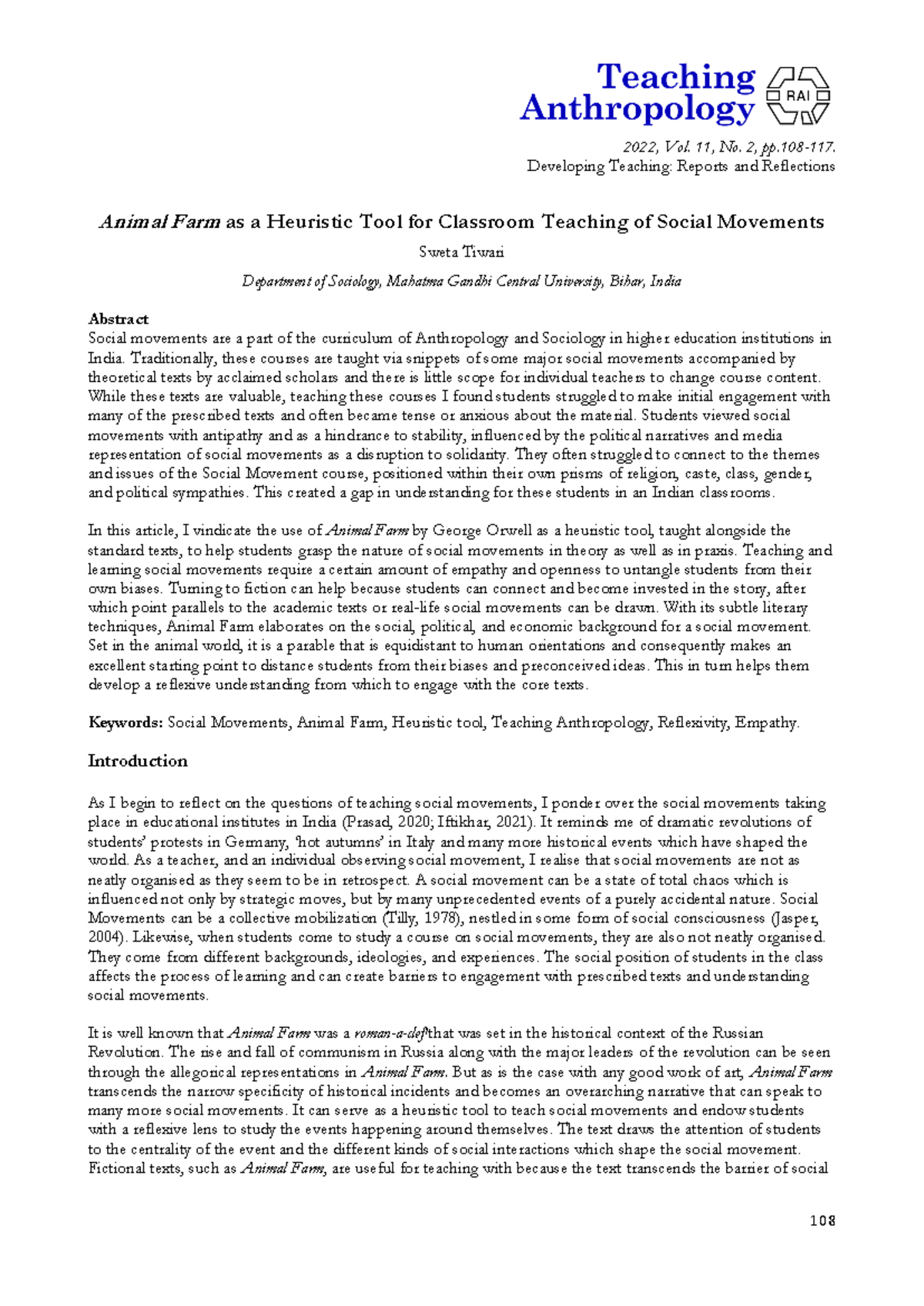 Using Animal Farm as a Heuristic Tool in Teaching Social Movements ...