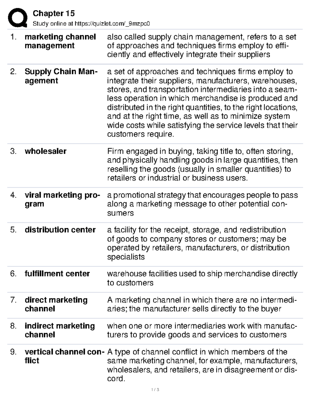 Ch 15 Vocab: Key Terms in Marketing Channel Management - Studocu