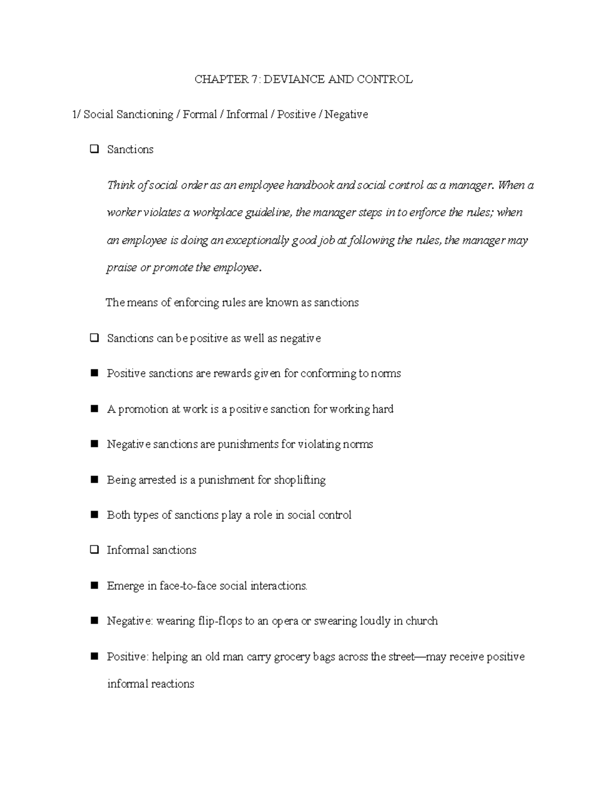 Study Guide for Sociology Chapter 7: Deviance and Social Control - Studocu