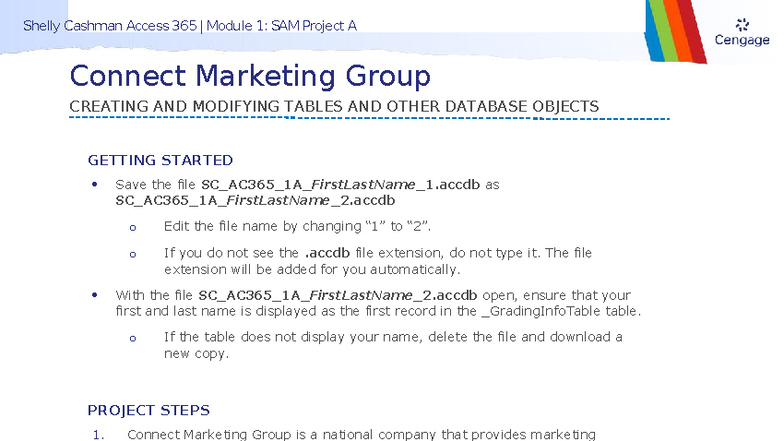 SC AC365 Module 1: SAM Project A - Creating & Modifying Tables - Studocu