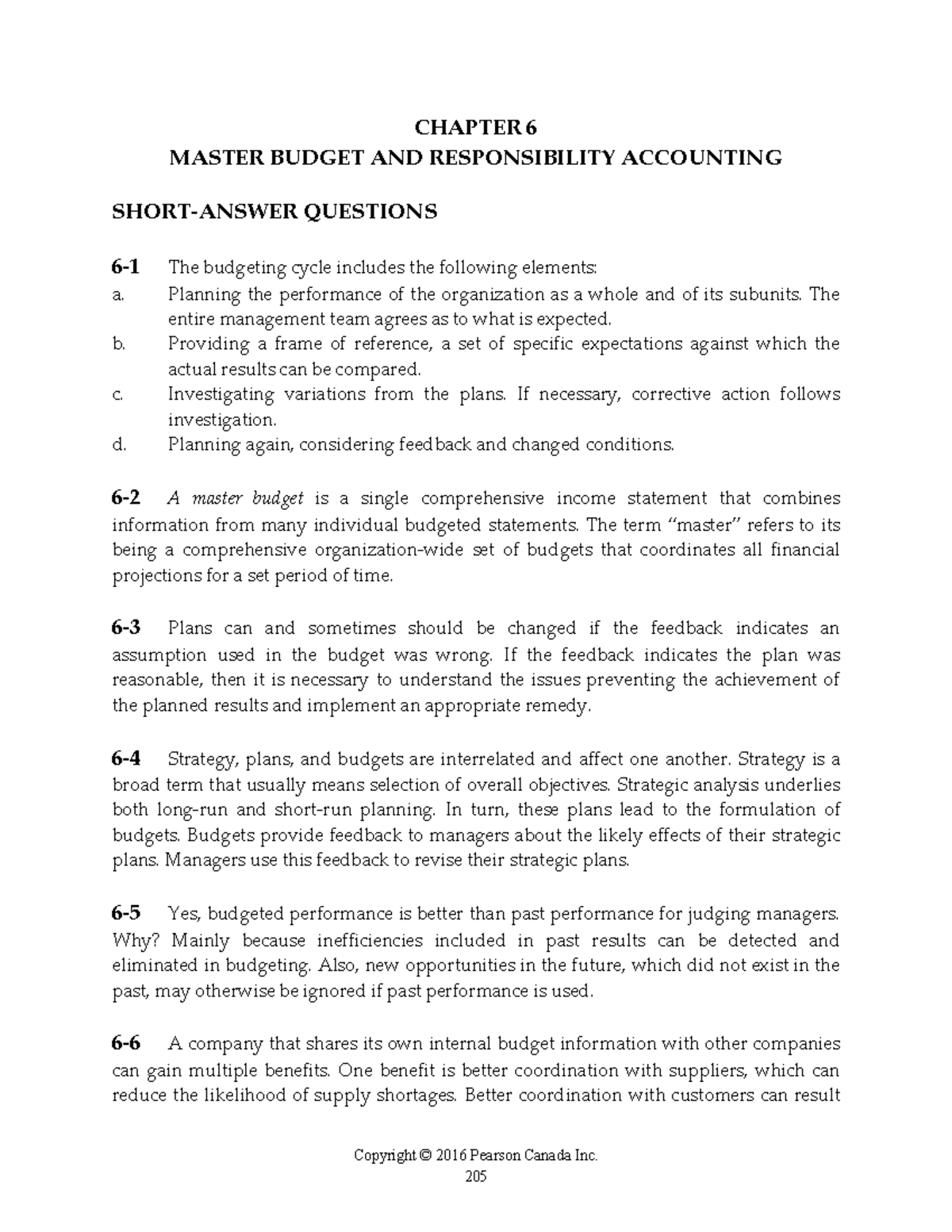 Master Budget & Responsibility Accounting Solutions - Chapter 6 (7th Ed ...