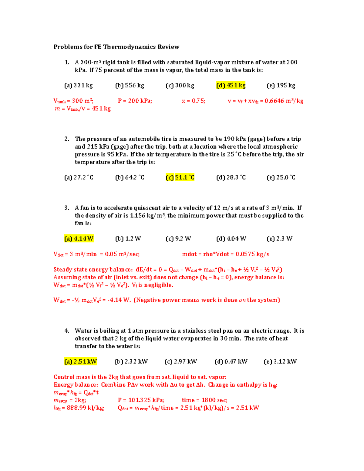 FE Thermodynamics Review Problems with Solutions and Explanations - Studocu