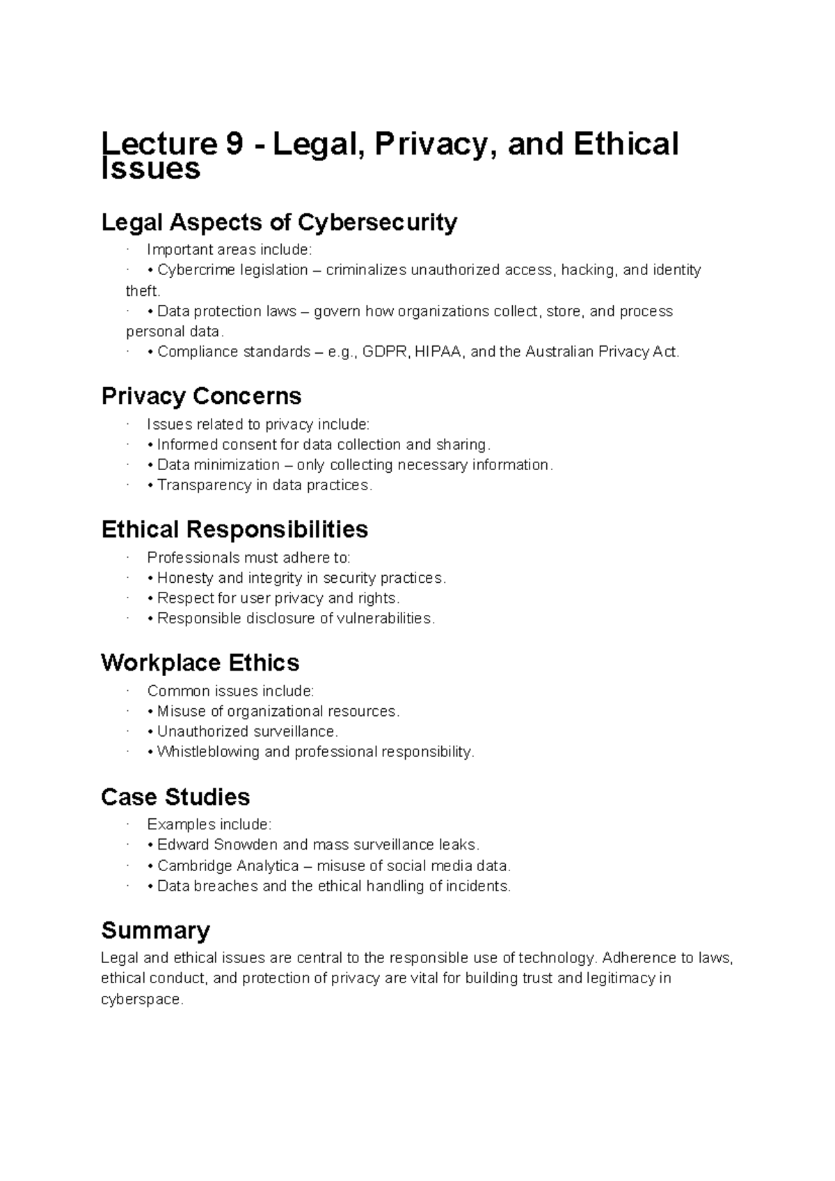 Week 9 - Lecture Notes on Legal, Privacy, and Ethical Issues in ...