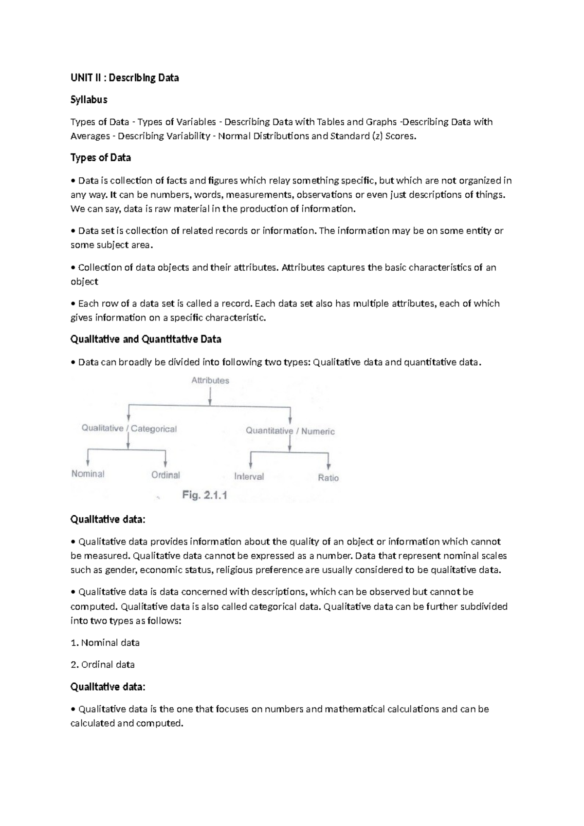 UNIT II: Data Description & Analysis - Types, Variables, and Graphs - Studocu