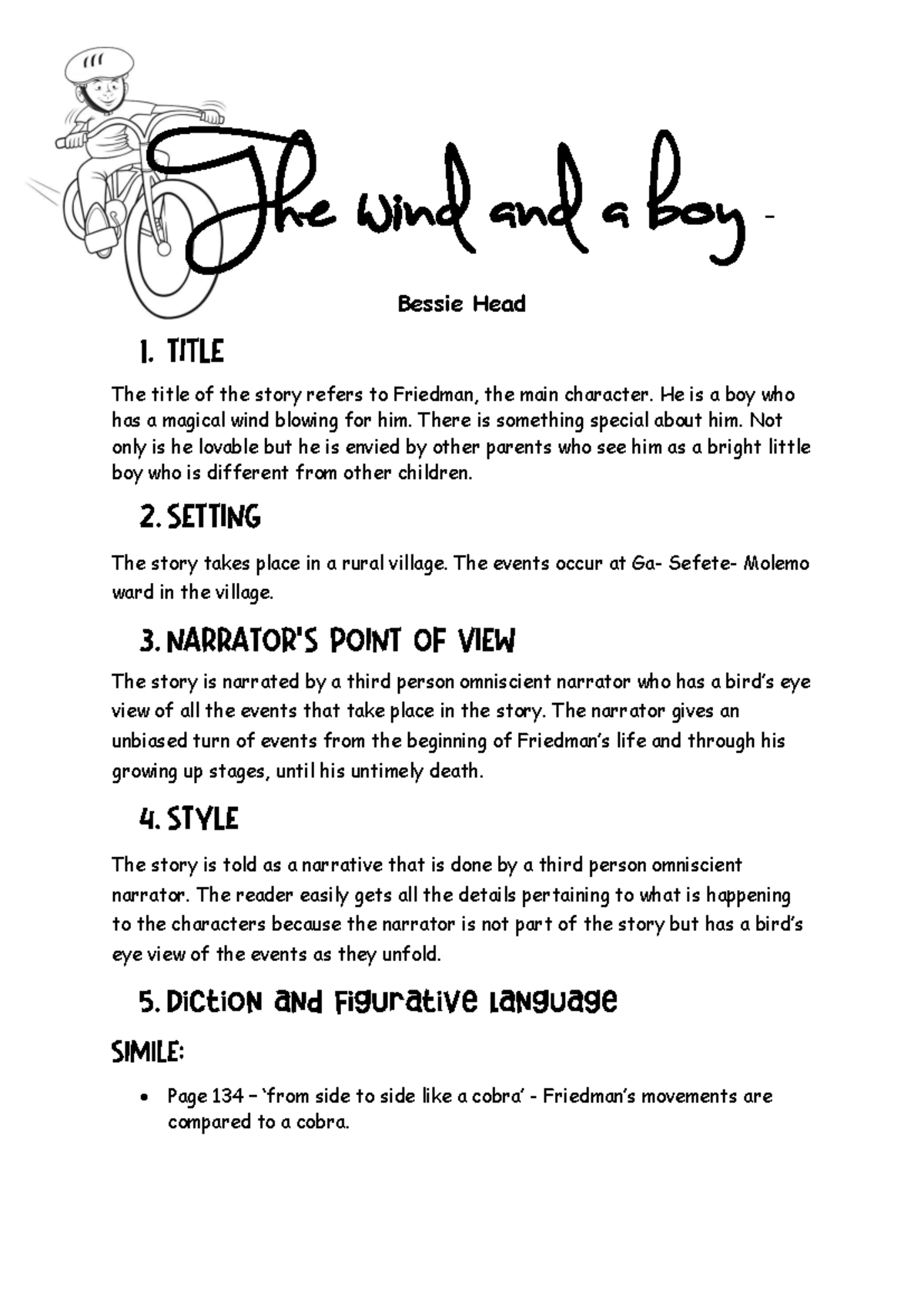 726177461 Analysis of Bessie Head's "The Wind and a Boy" Text - Studocu