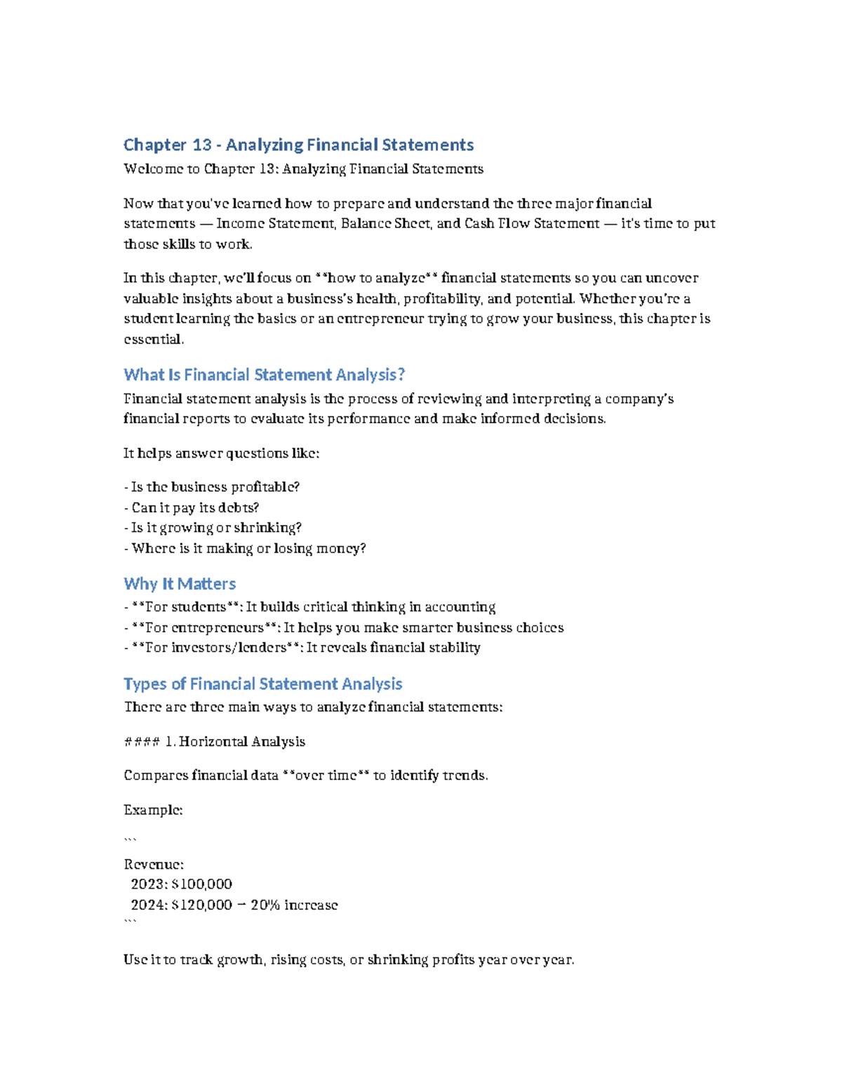 Chapter 13 - Financial Statement Analysis: Insights & Techniques - Studocu