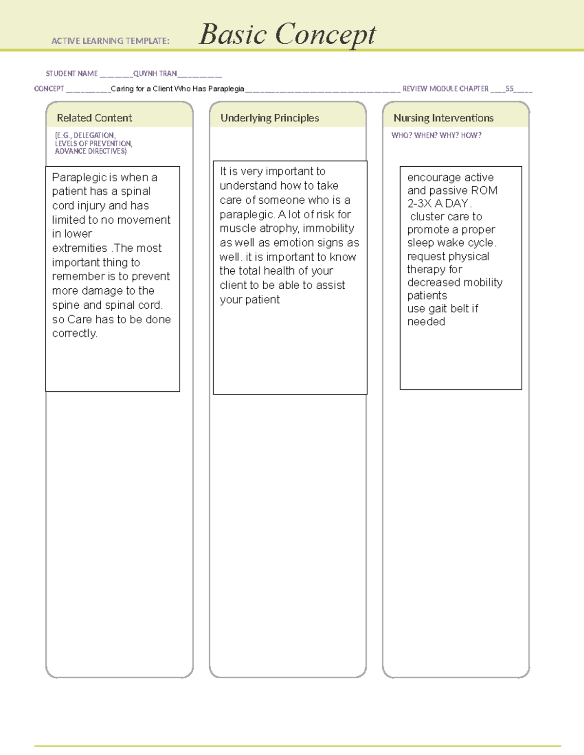 Caring for Clients with Paraplegia: Active Learning Template CH 55 ...