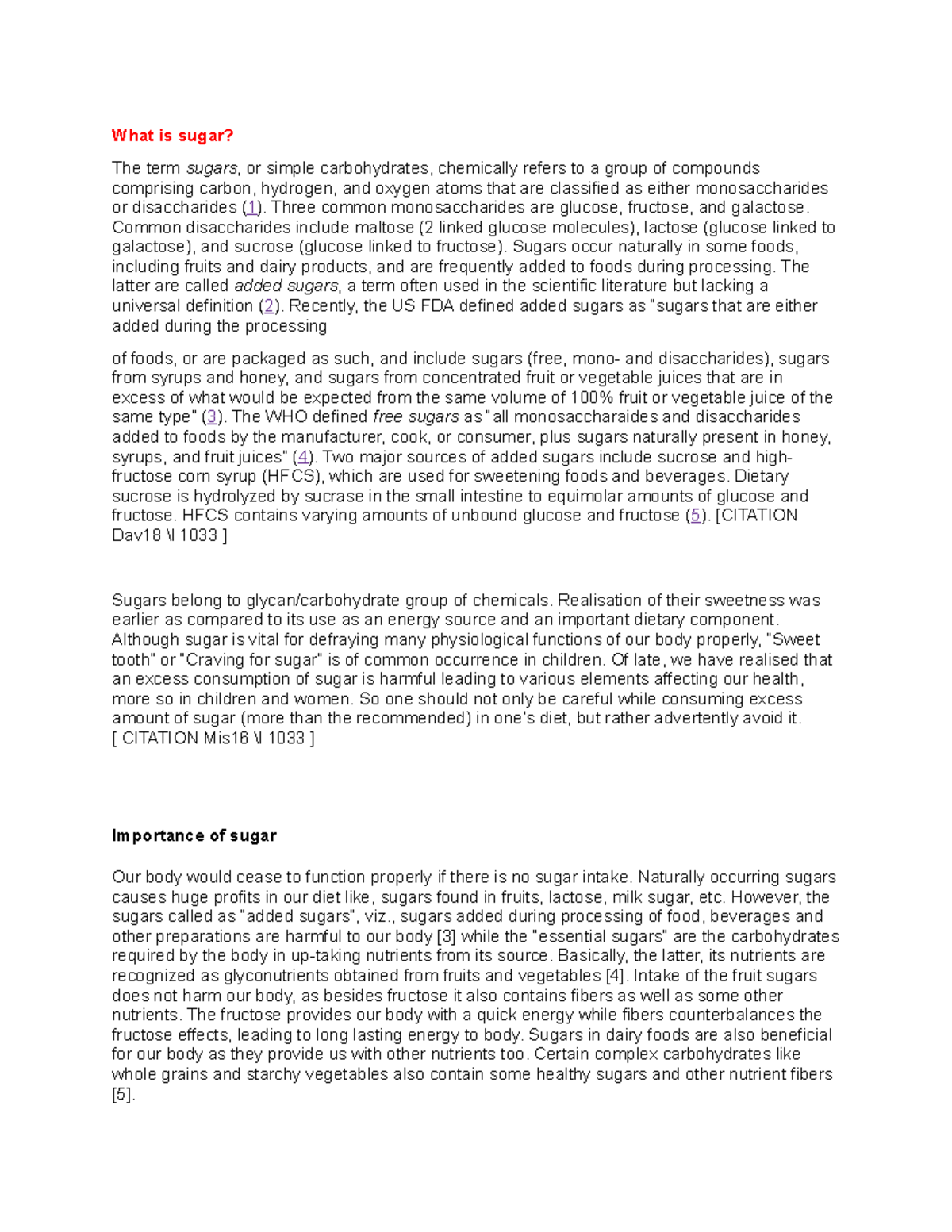 Sugar facts - Lecture notes 1 - What is sugar? The term sugars , or ...