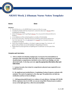 NR305 W4 Ben Bundy i Human Virtual Patient Encounter Worksheet Template ...