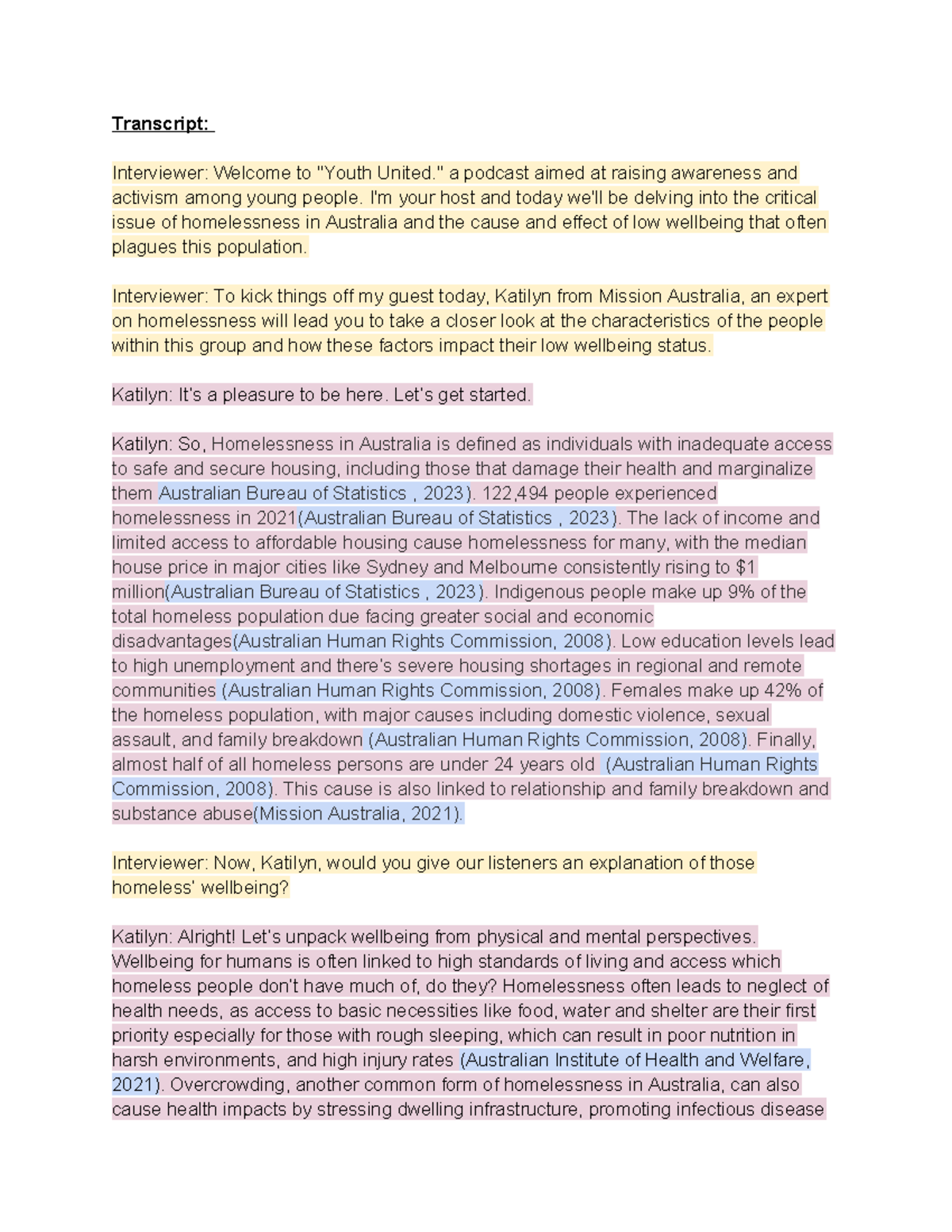 Geo AT2: Podcast Transcript on Homelessness & Wellbeing in Australia ...
