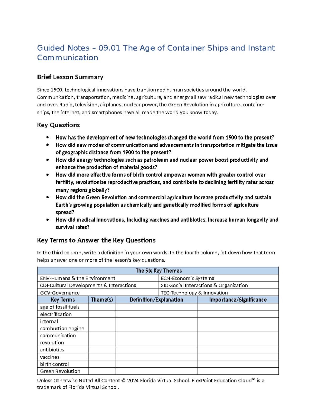 Guided Notes 09.01: The Age of Container Ships & Instant Communication ...