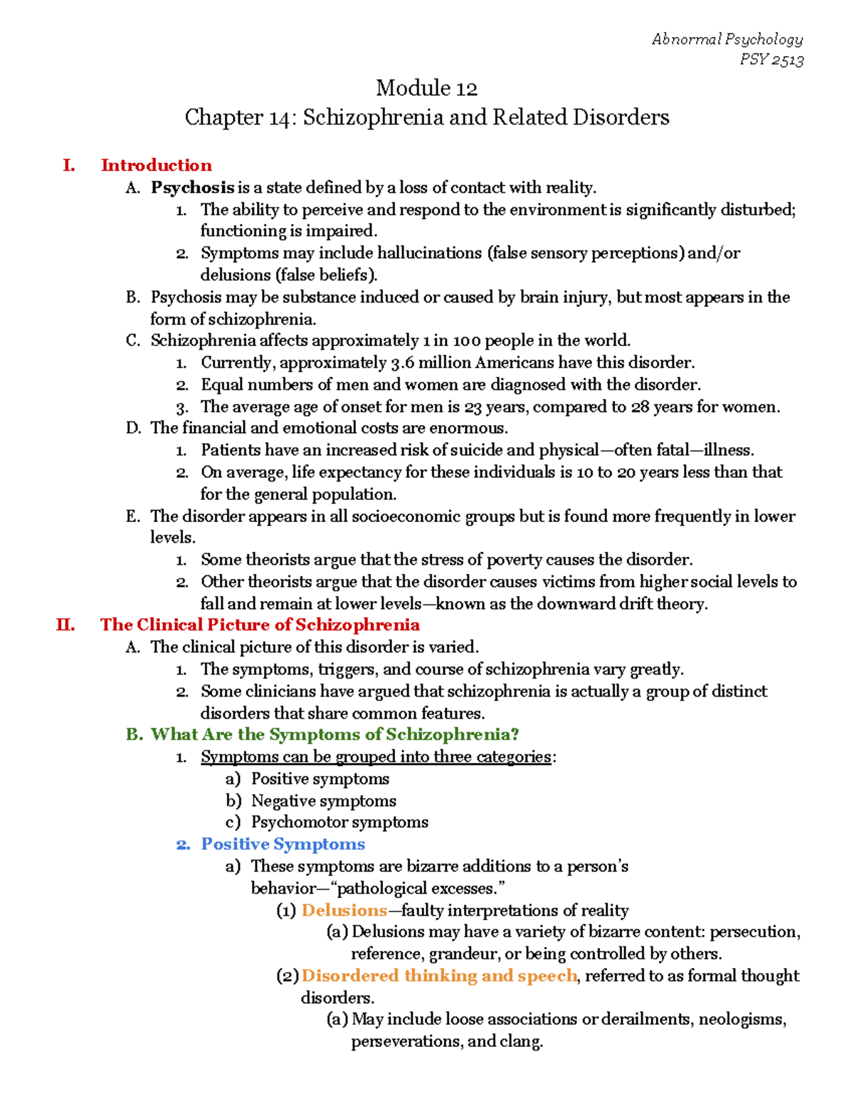 PSY 2513 | Abnormal Psychology | Module 12: Chapter 14: Schizophrenia and Related Disorders, and ...