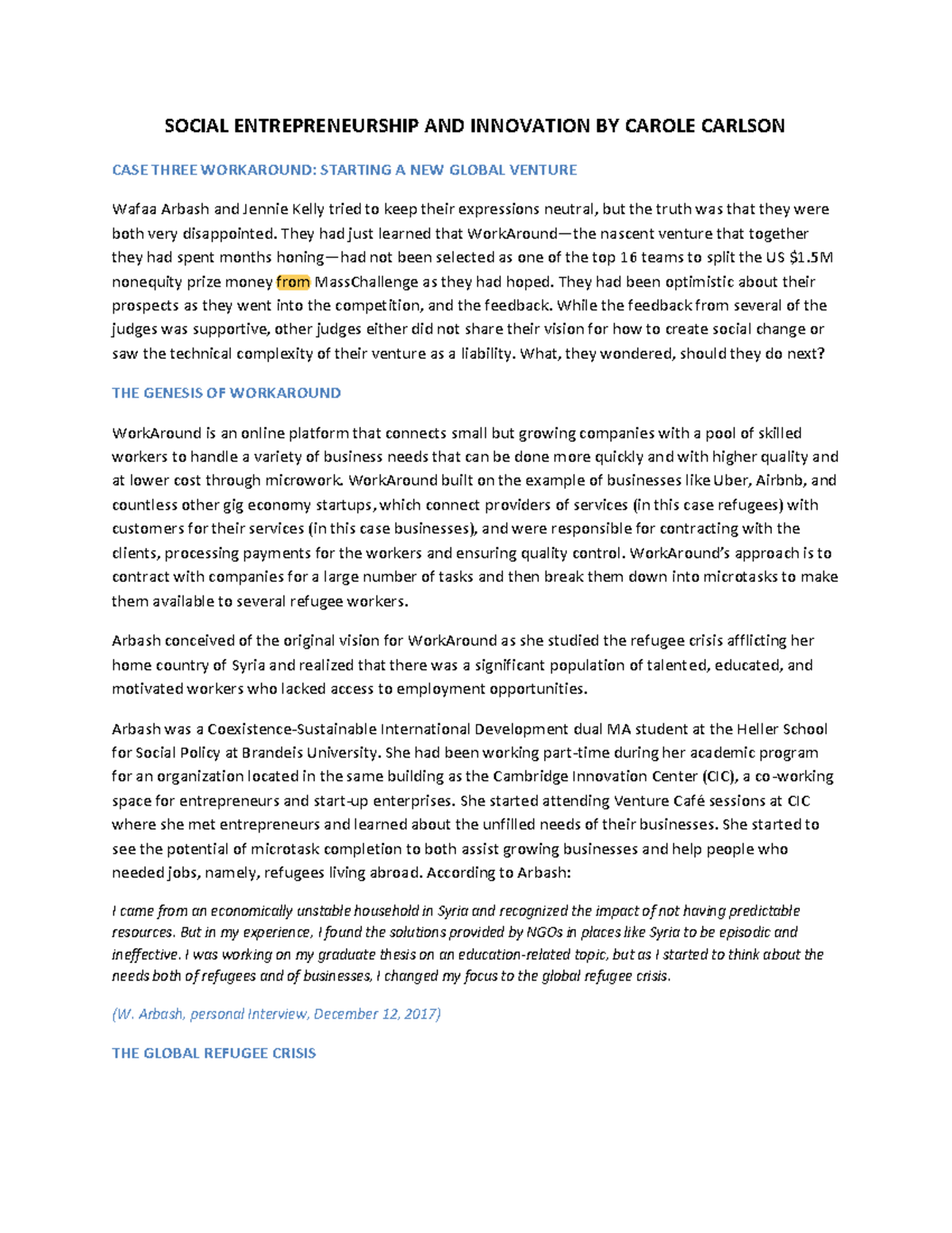 Social Entrepreneurship & Innovation Case Study: WorkAround Venture ...