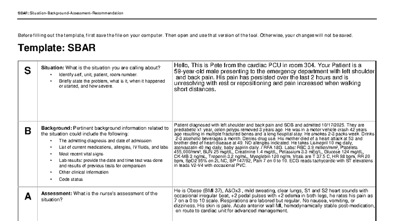 SBAR Template & Guidelines - 2025 Assignment Practice Study Guide - Studocu