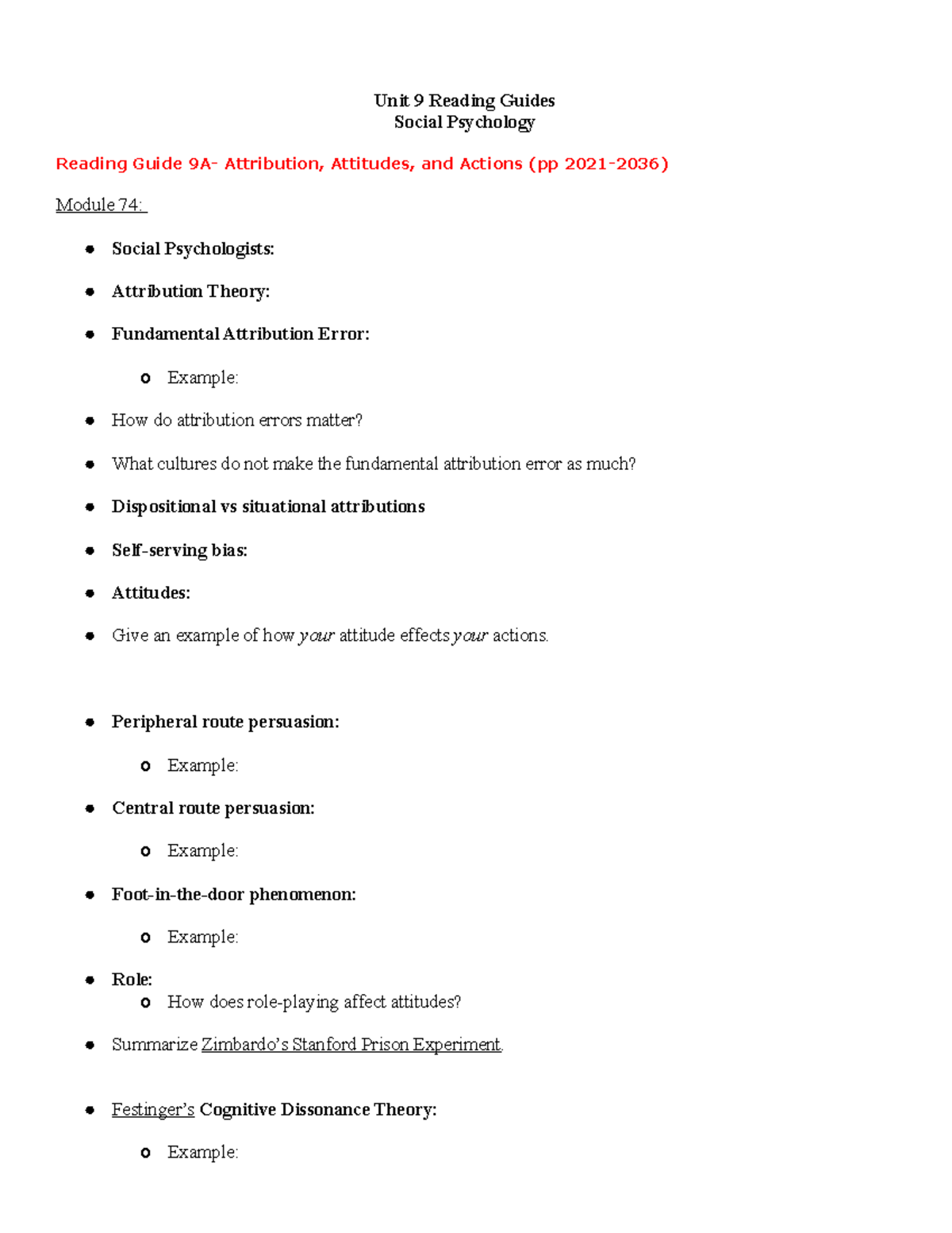 Reading Guides- Social Psychology - Unit 9 Reading Guides Social ...