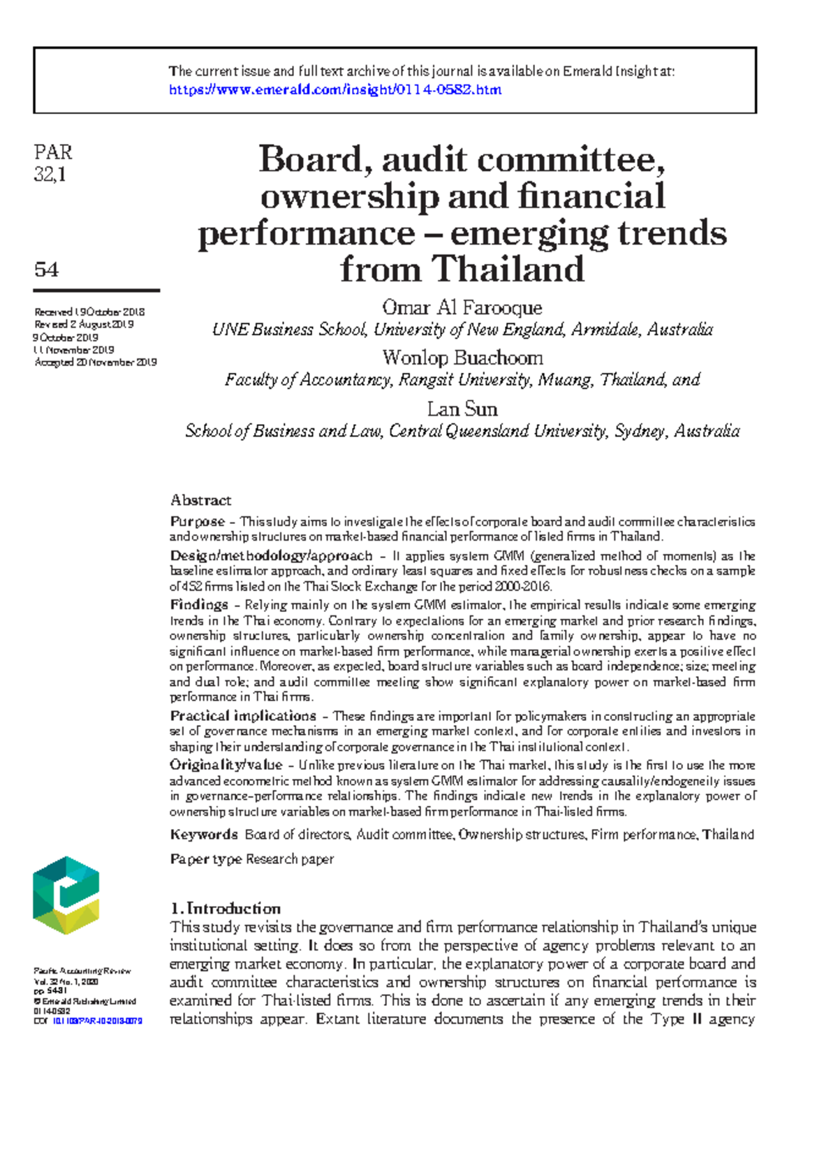 "FIN 2020: Board Audit Committee Ownership & Financial Performance ...