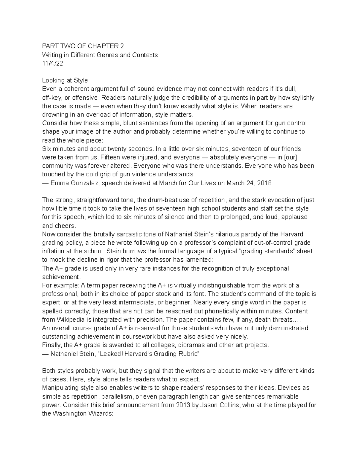 Rhetoric English Notes - PART TWO OF CHAPTER 2 Writing in Different ...