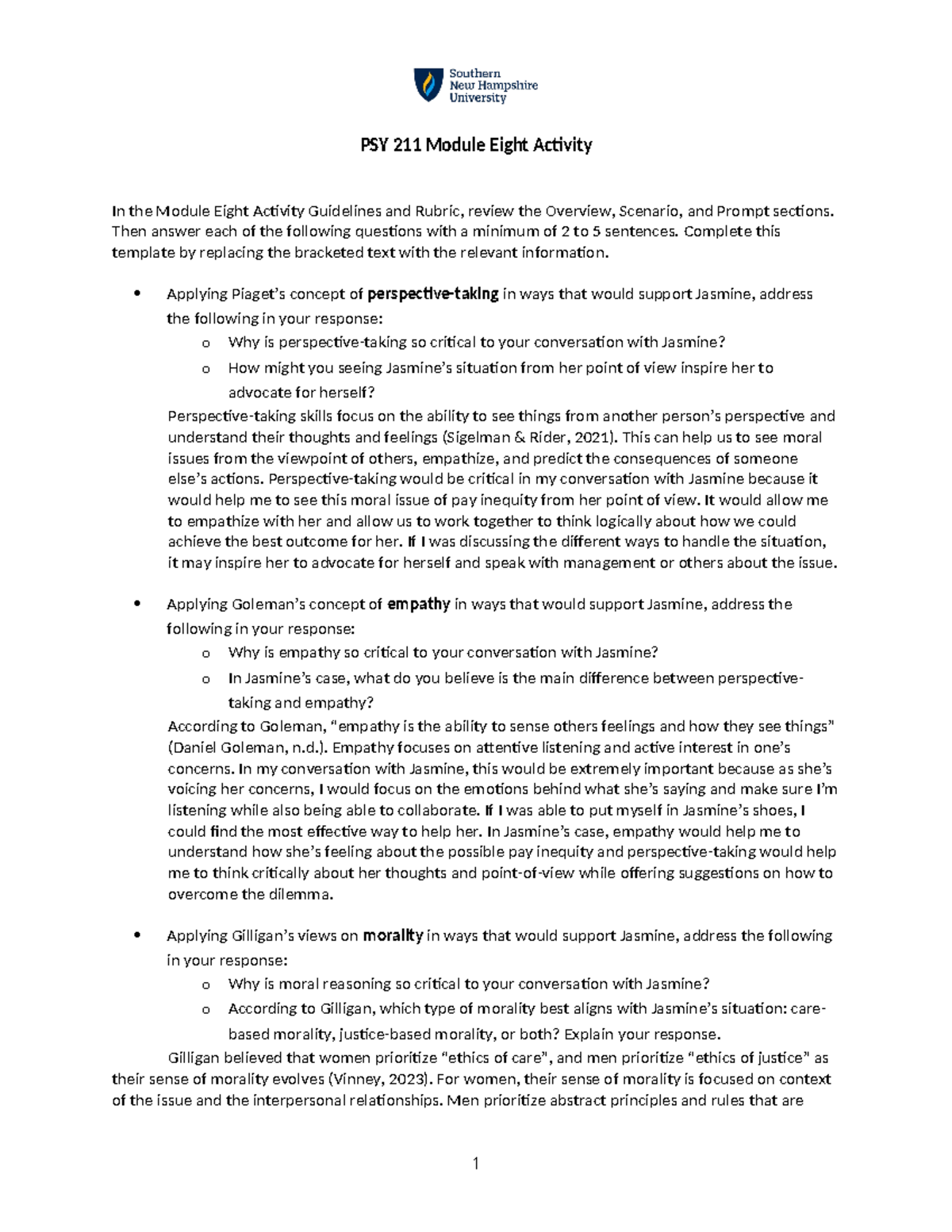 PSY 211 Module 8 Activity: Perspectives & Empathy in Conversations with ...