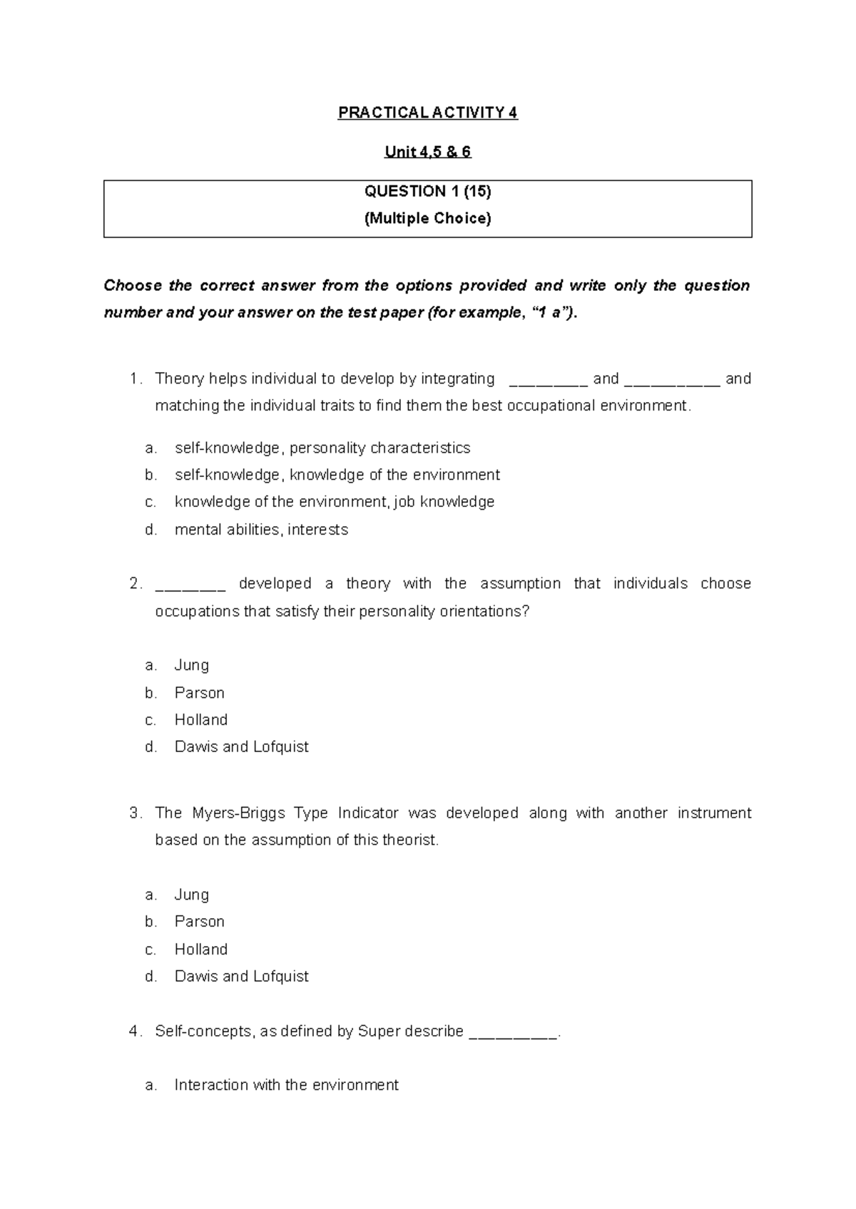 Practical Activity 4: Unit 4, 5 & 6 MCQ and Case Study Analysis - Studocu