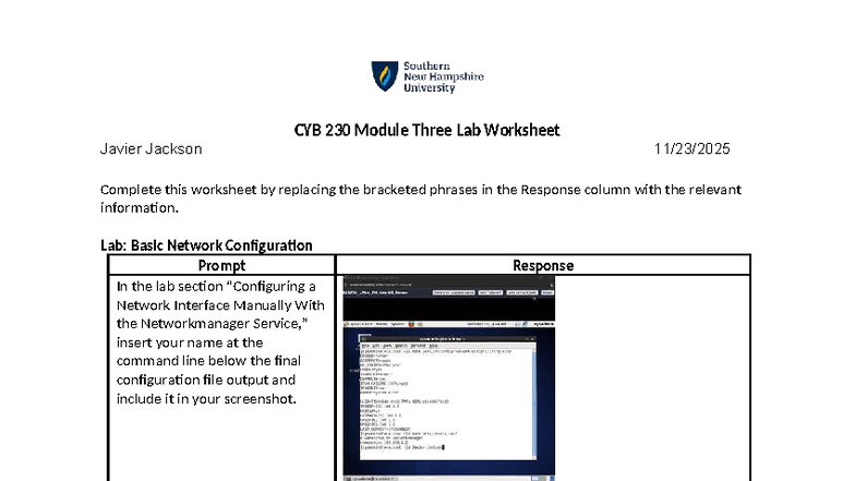 CYB 230 Module Three Lab Worksheet Javier Jackson - Lab: Basic Network ...
