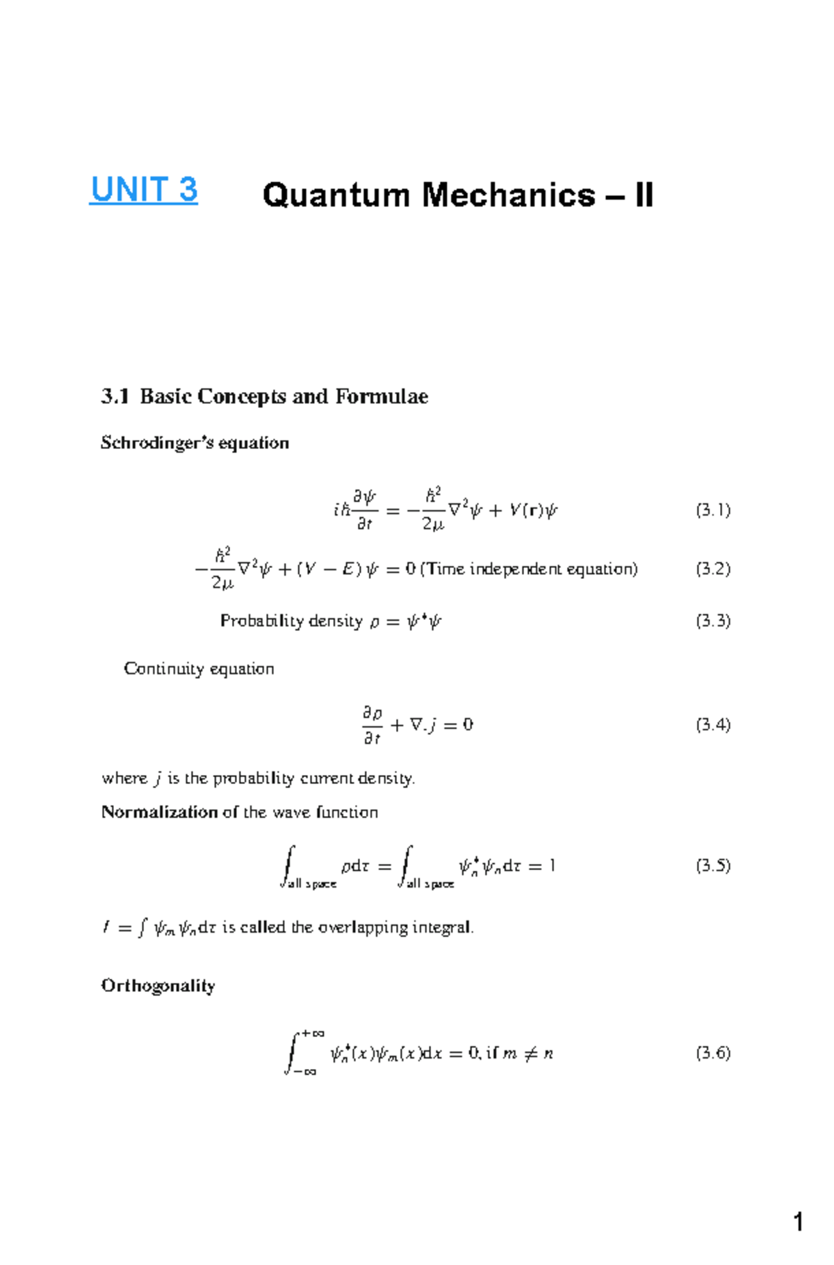 Solved Problems in Quantum Mechanics – II UNIT 3 - Chapter 3 Quantum Mechanics – II 3 Basic ...
