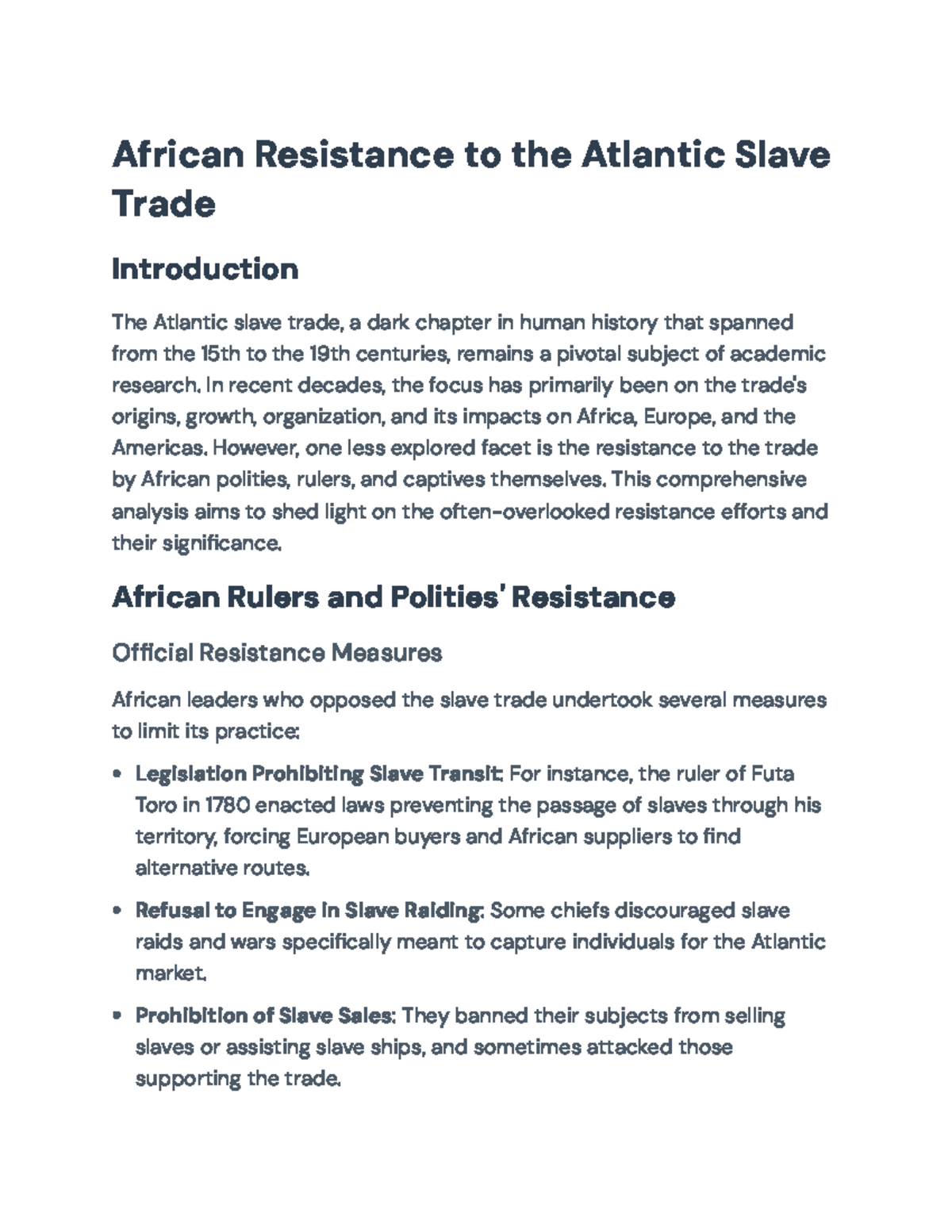 African Resistance to the Atlantic Slave Trade: A Comprehensive ...